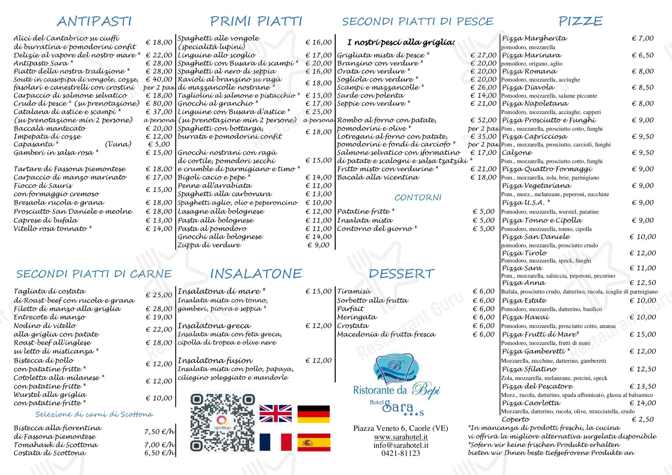 Menu da Ristorante da Bepi, Caorle