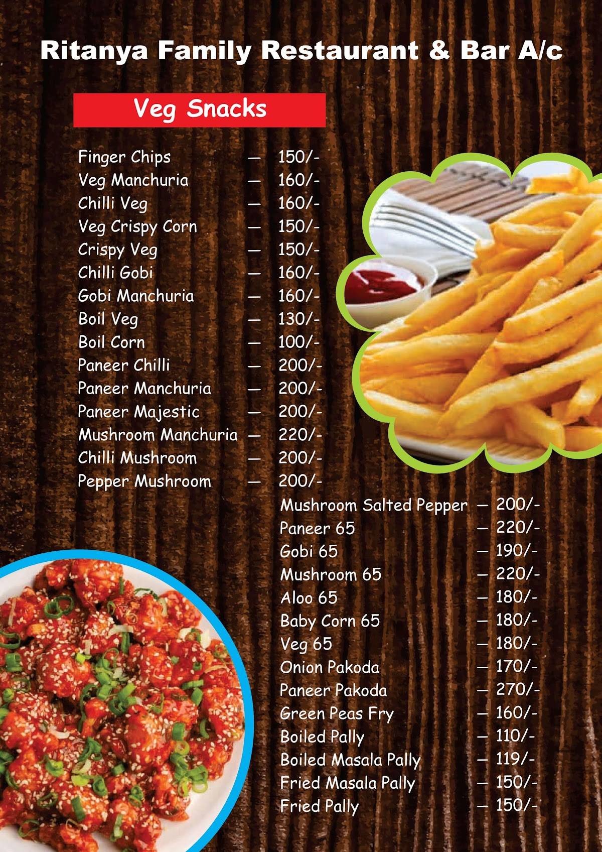 Menu at Ritanya Bar & Restaurant, Hyderabad