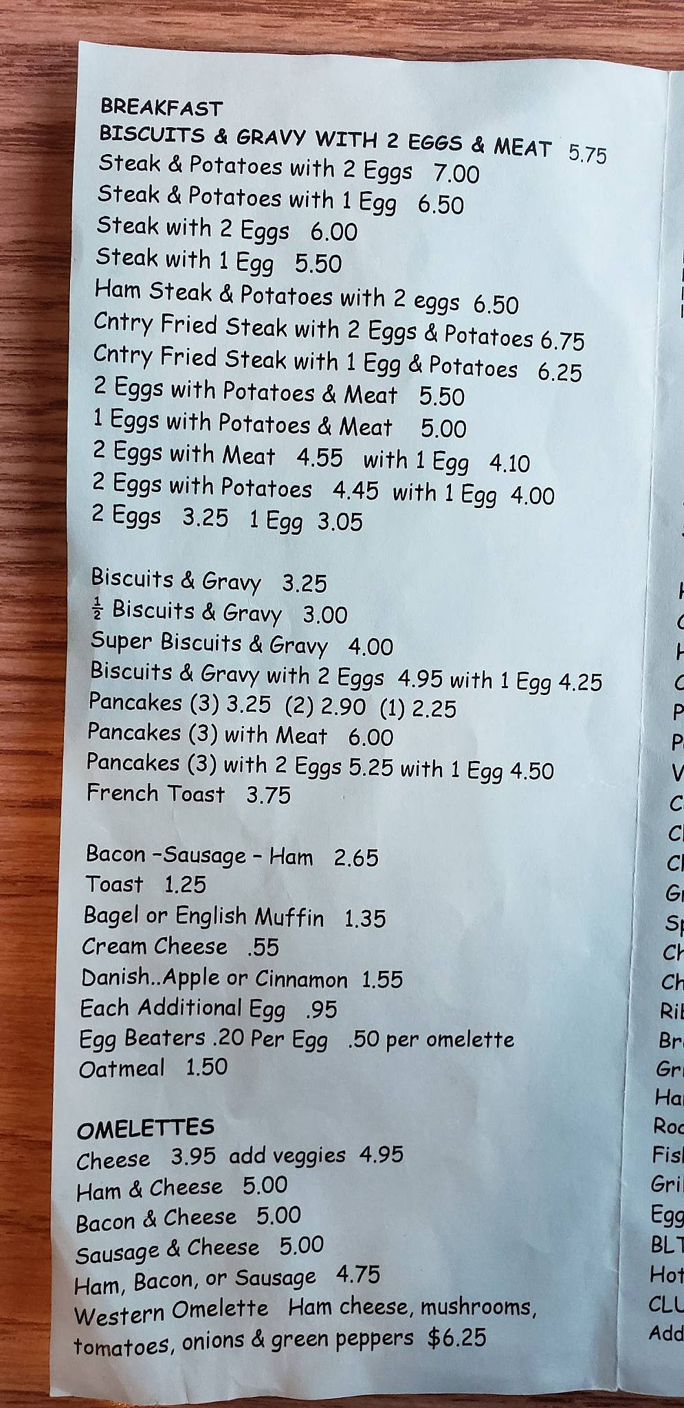 Menu at Ritz's Lil Fryer restaurant, Springfield