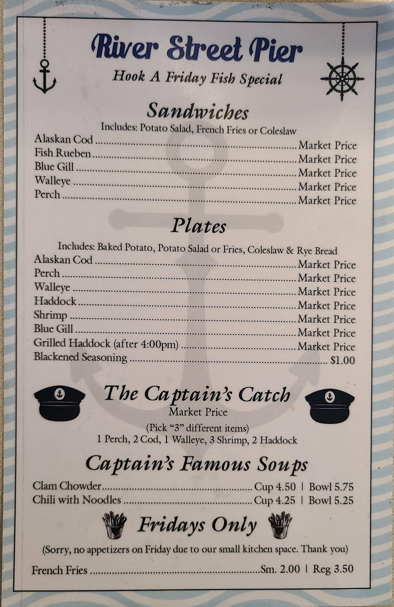 Menu at River Street Pier pub & bar, Green Bay