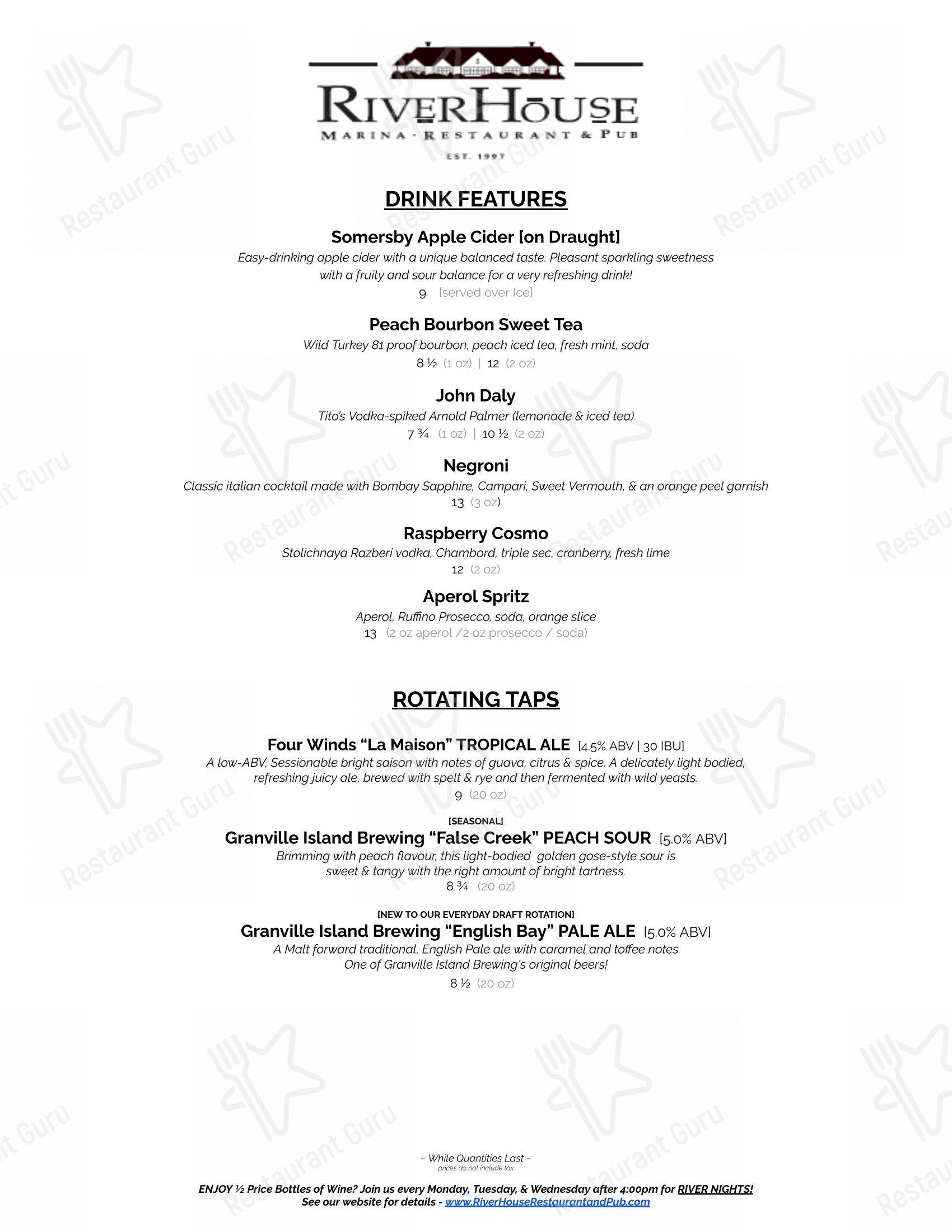 Menu at RiverHouse Restaurant & Pub, Delta, River Rd