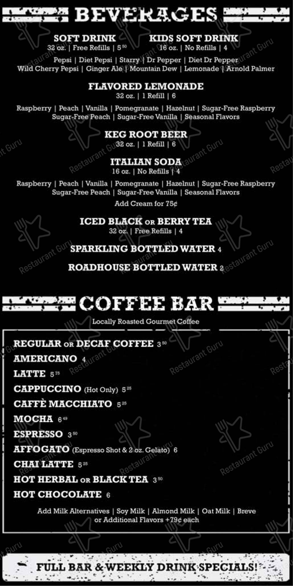 Menu at RoadHouse Cinemas pub & bar, Tucson