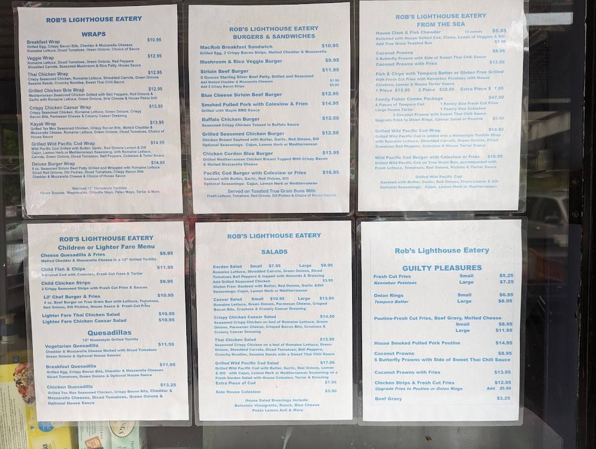 Menu at Rob's Lighthouse Eatery restaurant, Cowichan Bay