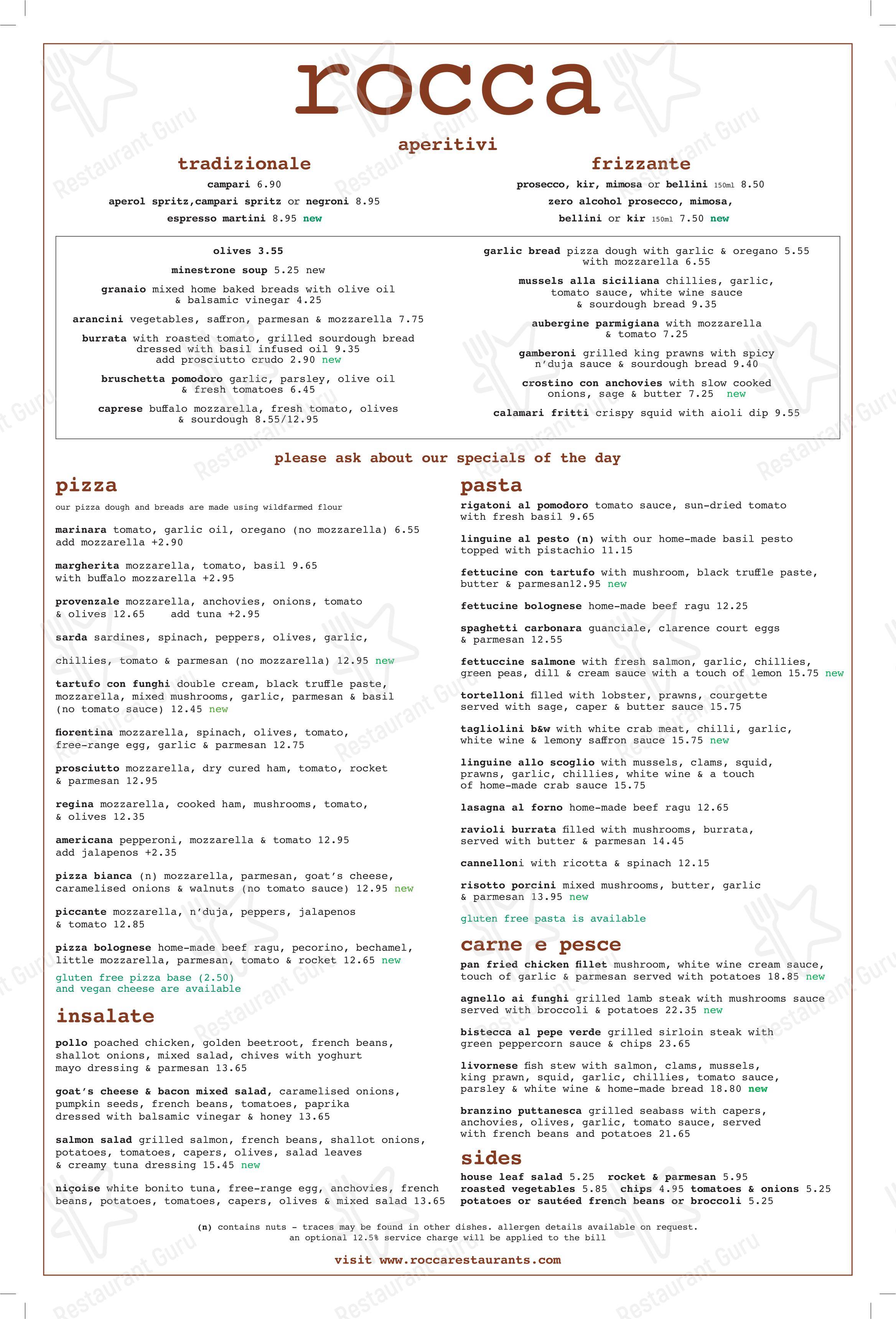 Menu at Rocca Di Papa restaurant, London, 75-79 Dulwich Village