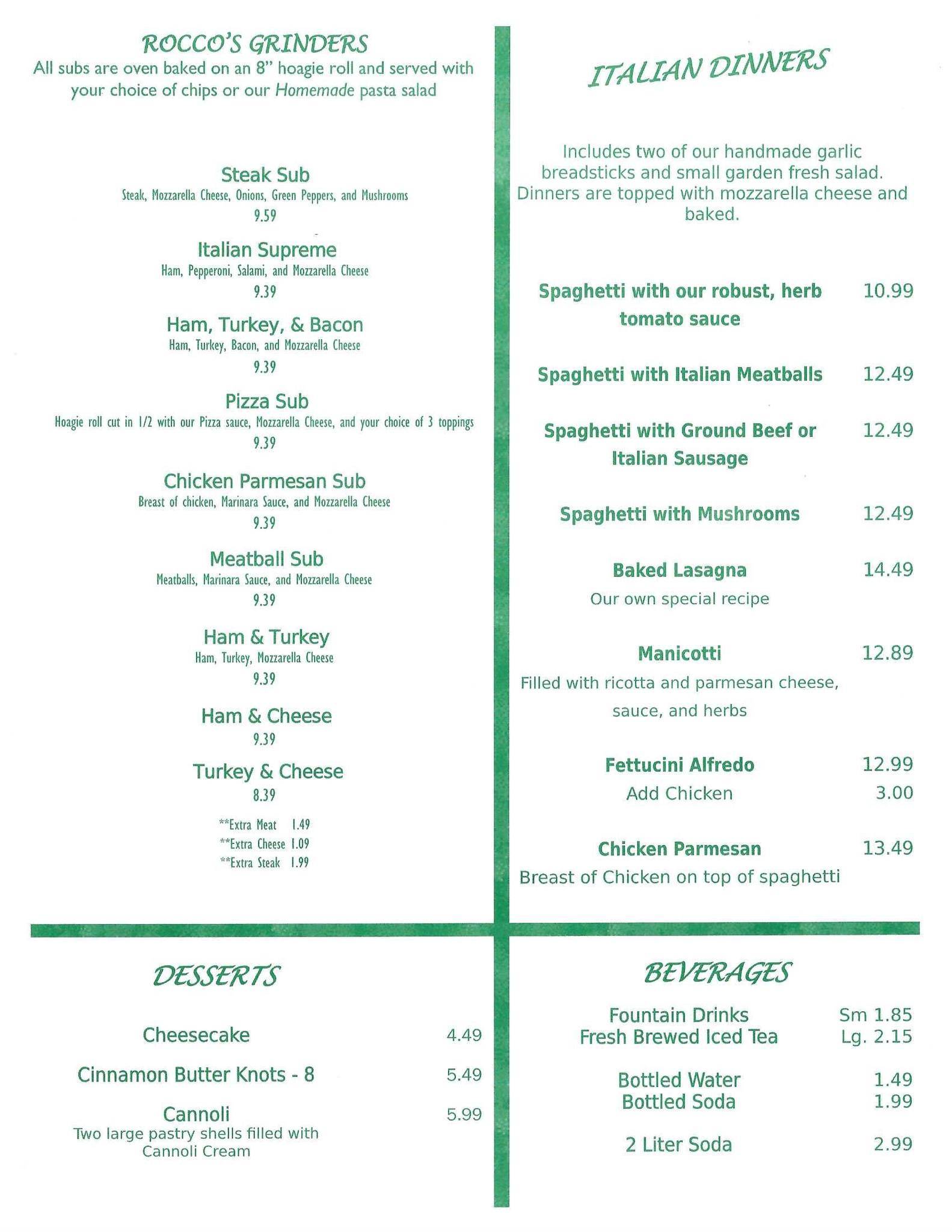 Menu at Rocco's Pizza pizzeria, Fort McCoy, E Hwy 316