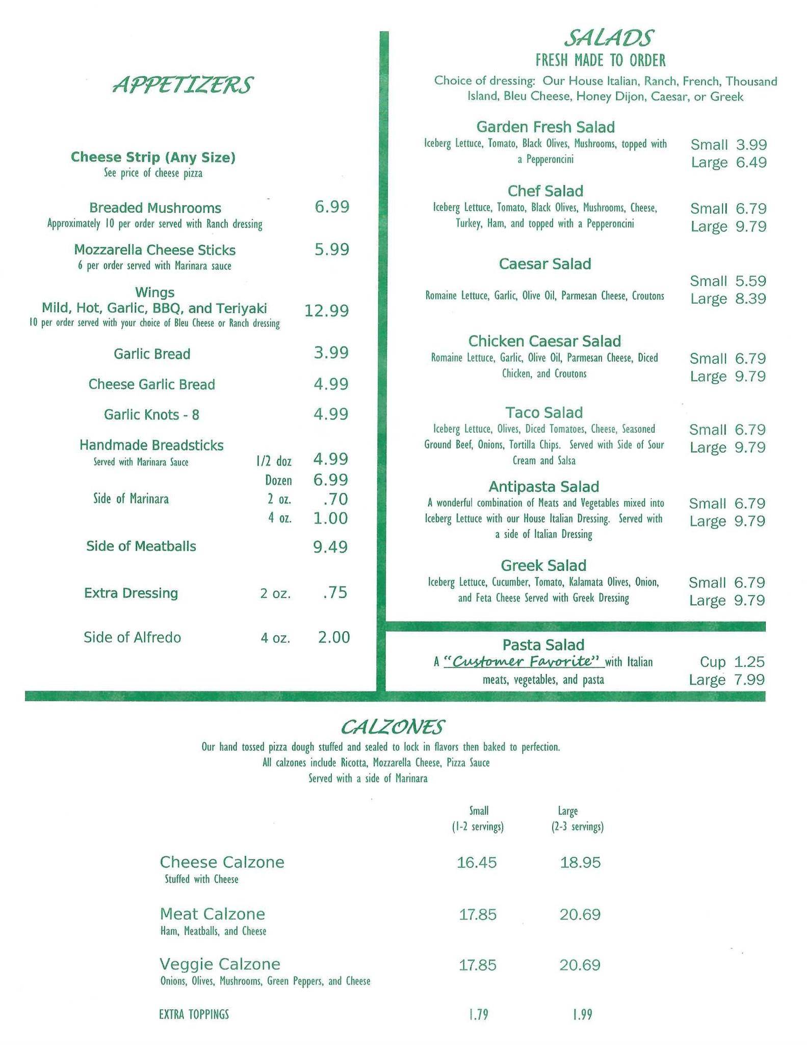 Menu at Rocco's Pizza pizzeria, Fort McCoy, E Hwy 316