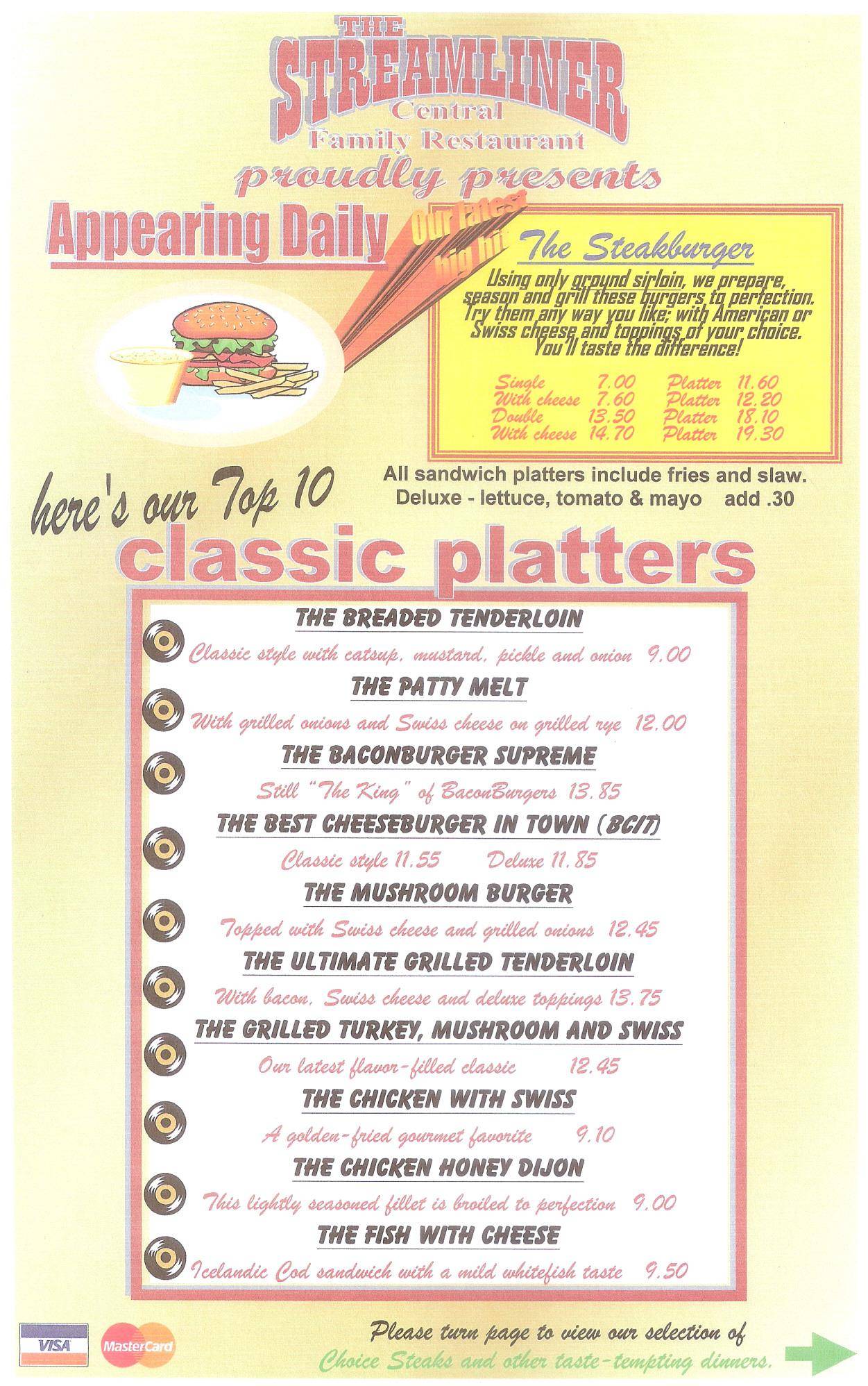 Menu at Streamliner Family Restaurant, Rochester