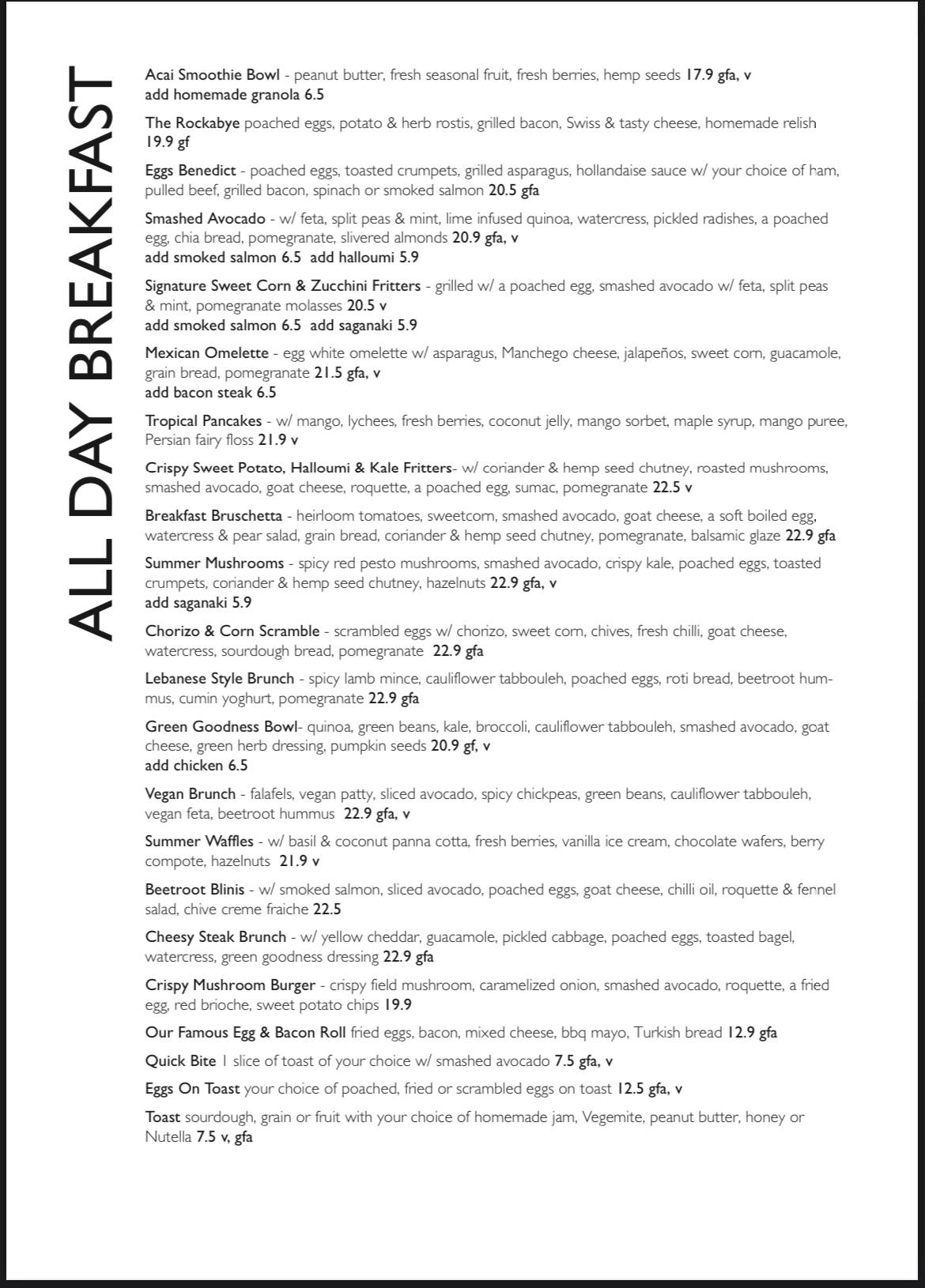 Menu at Rockabye Candy cafe, Altona