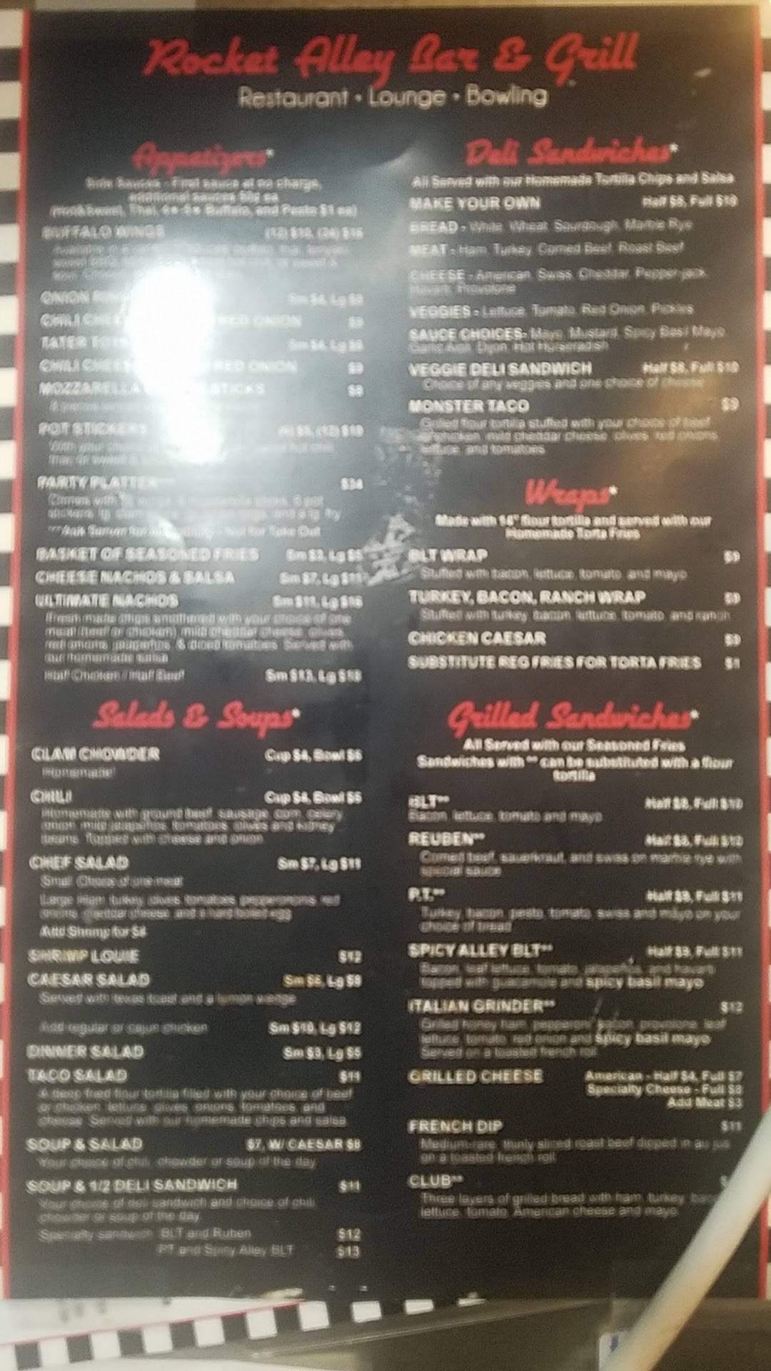 Menu at The Alley Bar & Grill, Arlington