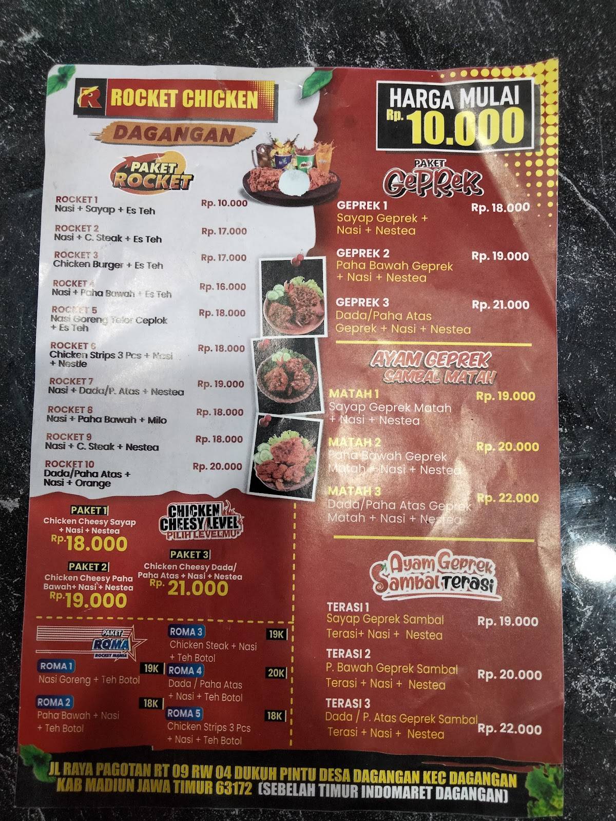 Menu at Rocket Chicken Dagangan restaurant, Dagangan