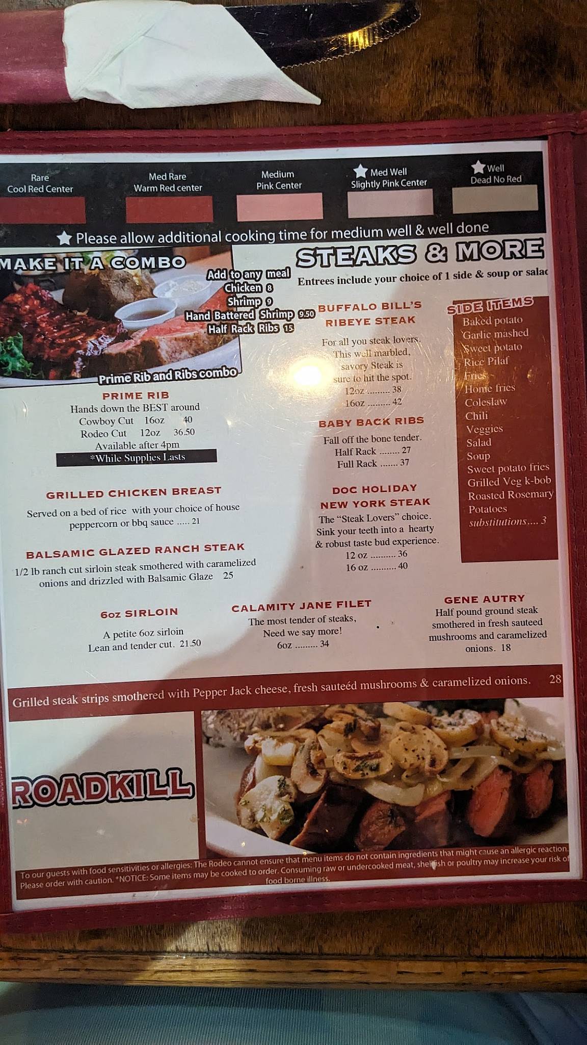 Menu at Rodeo Steakhouse & Grill, Roseburg