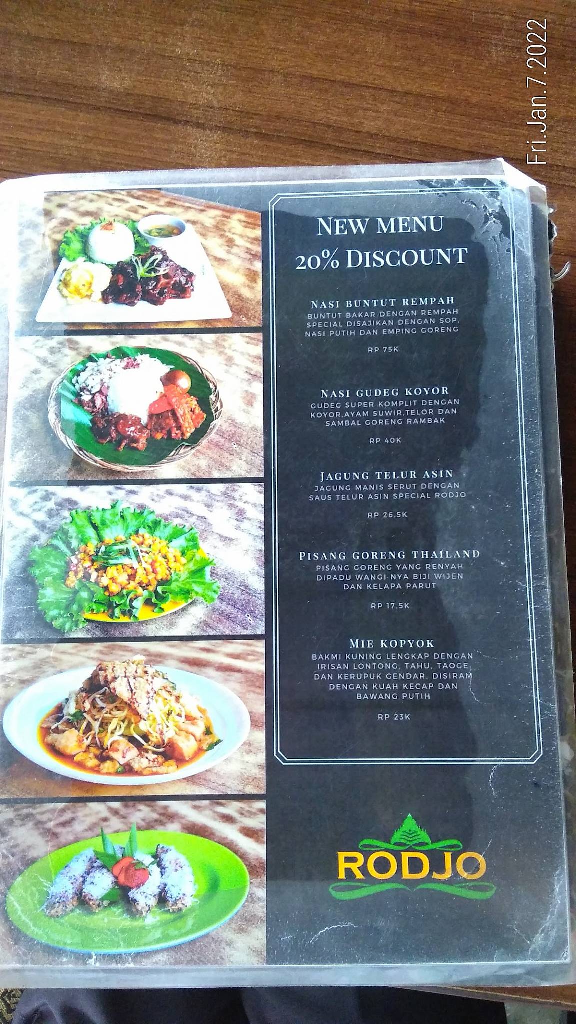 Menu at Rodjo Resto restaurant, Semarang