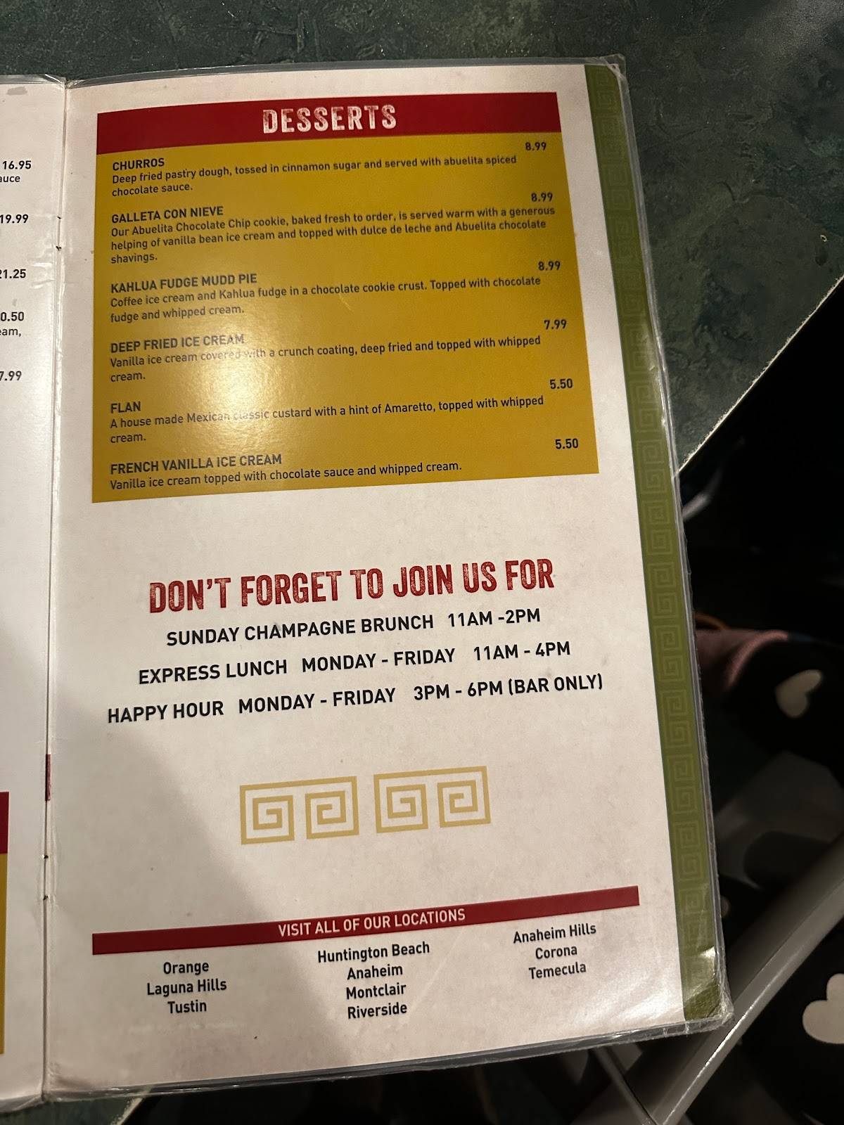 Menu at Rodrigo's Mexican Grill restaurant, Tustin