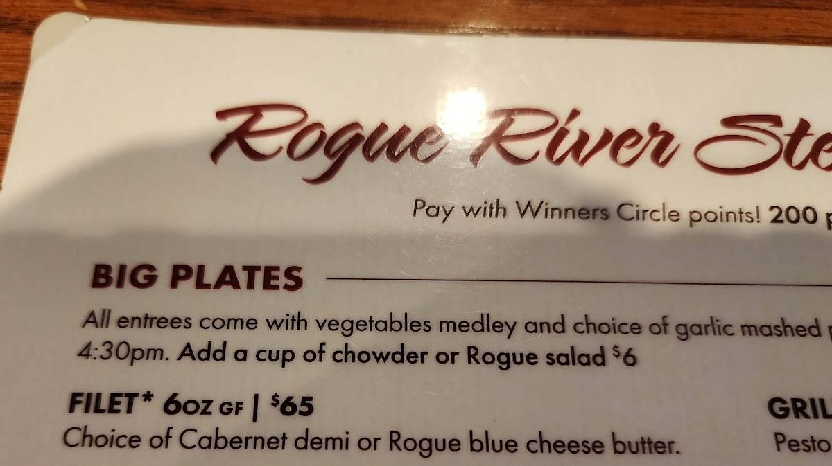 Menu at Rogue River Steak and Seafood steakhouse, Lincoln City