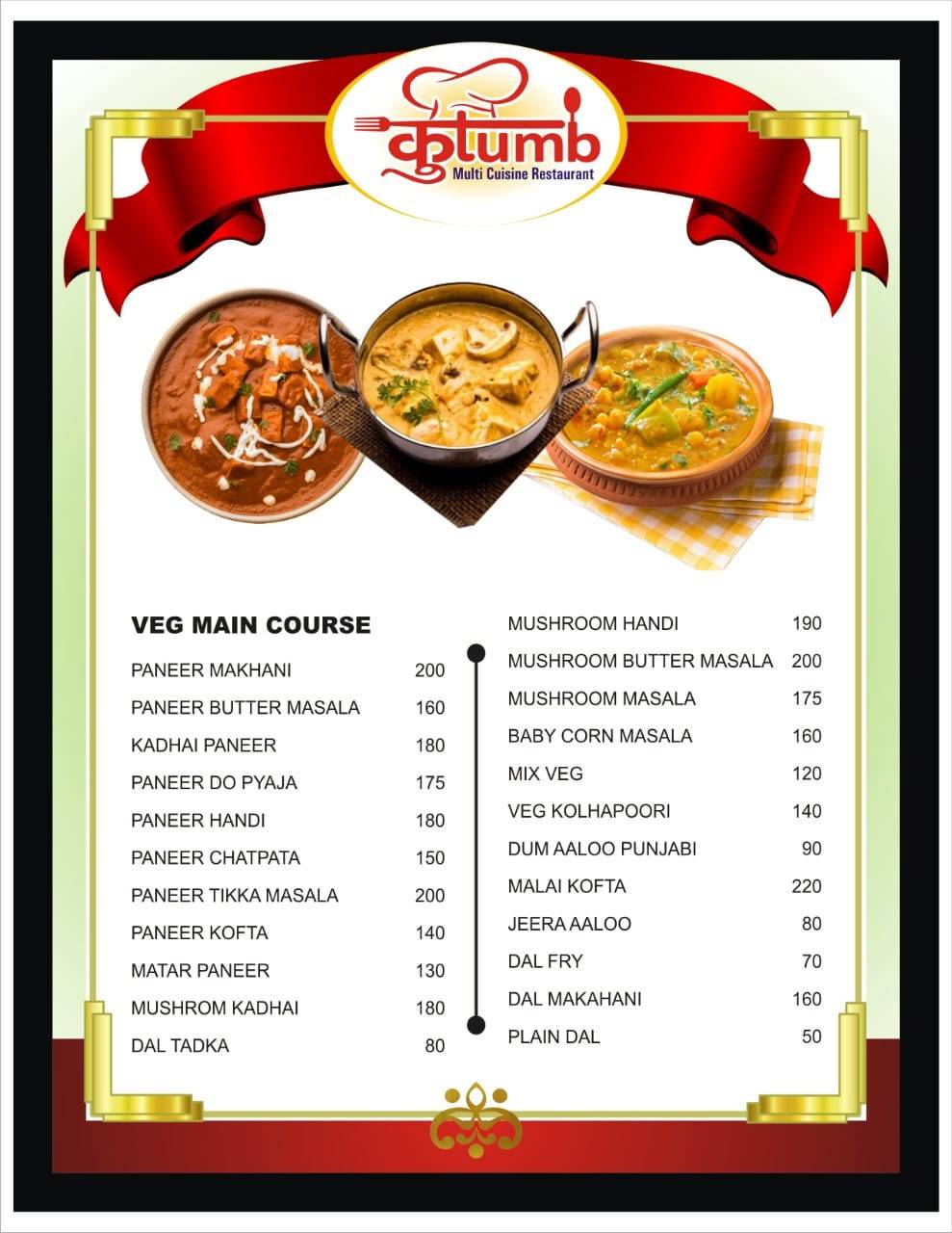 Menu at Kutumb Restaurant, Rohraband