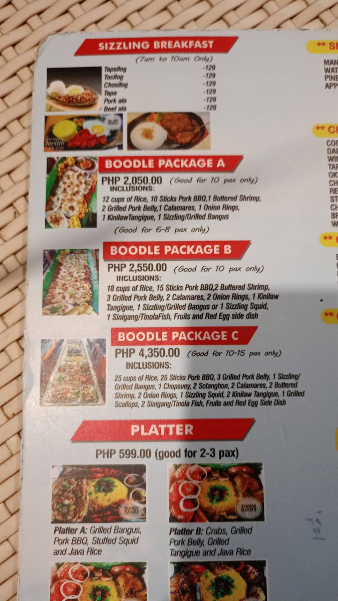 Menu at Rojo's Beach Resort and Floating Restaurant, Bacolod