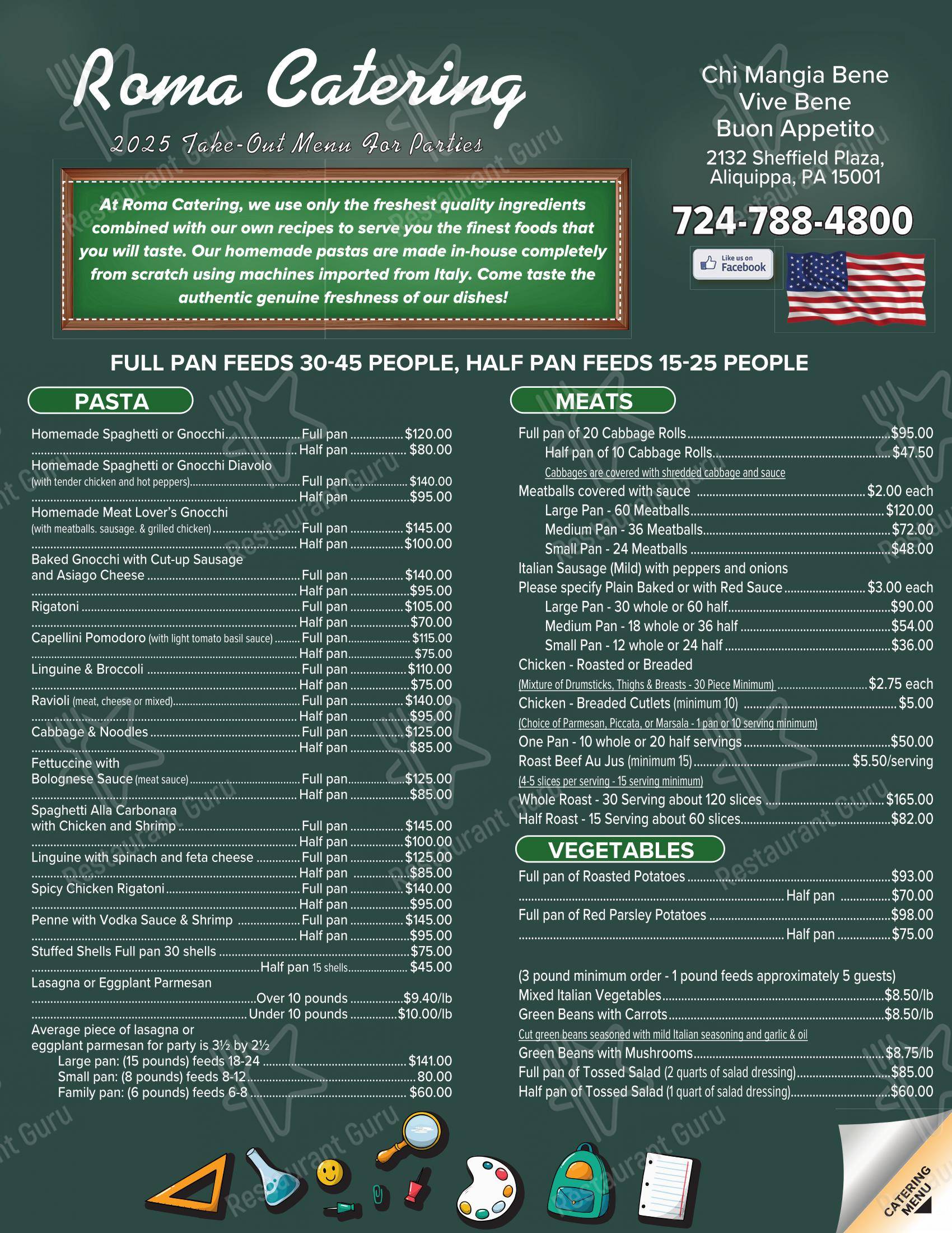 Menu at Roma Catering Aliquippa PA restaurant, Aliquippa