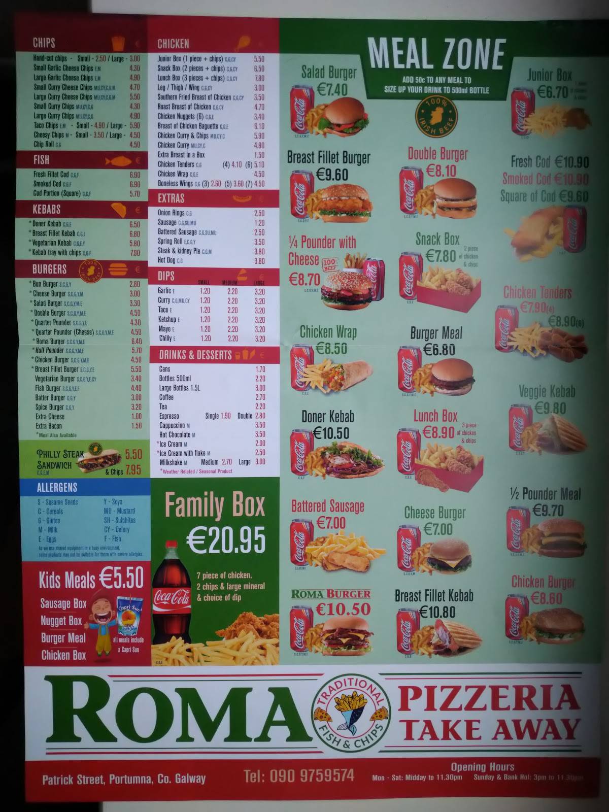 Menu at Roma Take Away Restaurant, Portumna, Roma