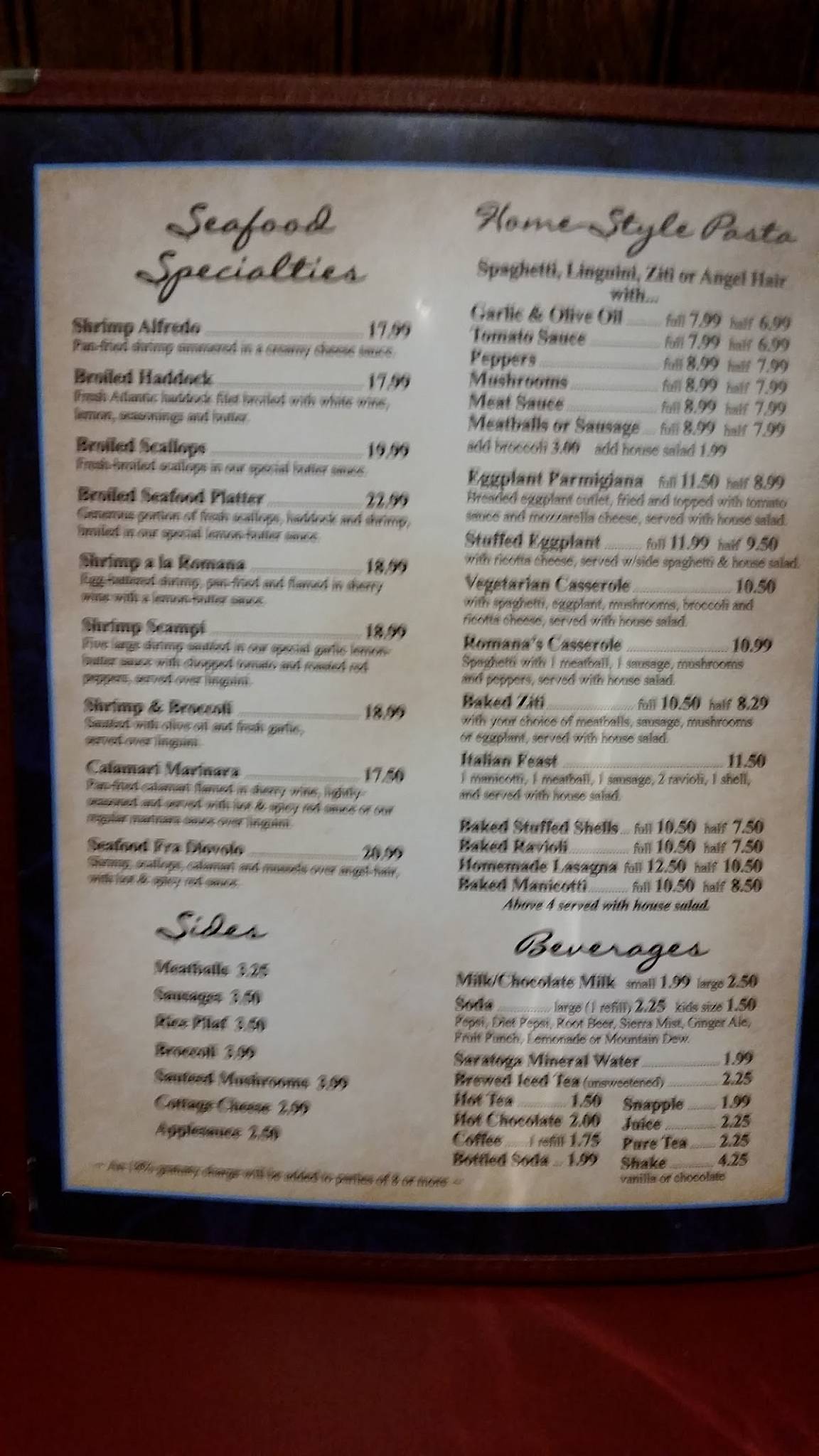 Menu at Romana's Italian Kitchen pizzeria, Johnstown