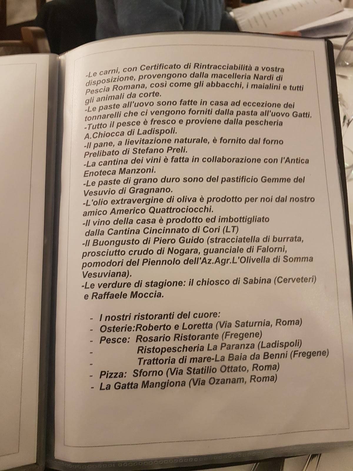 Menu at Flavio al Velavevodetto restaurant, Rome
