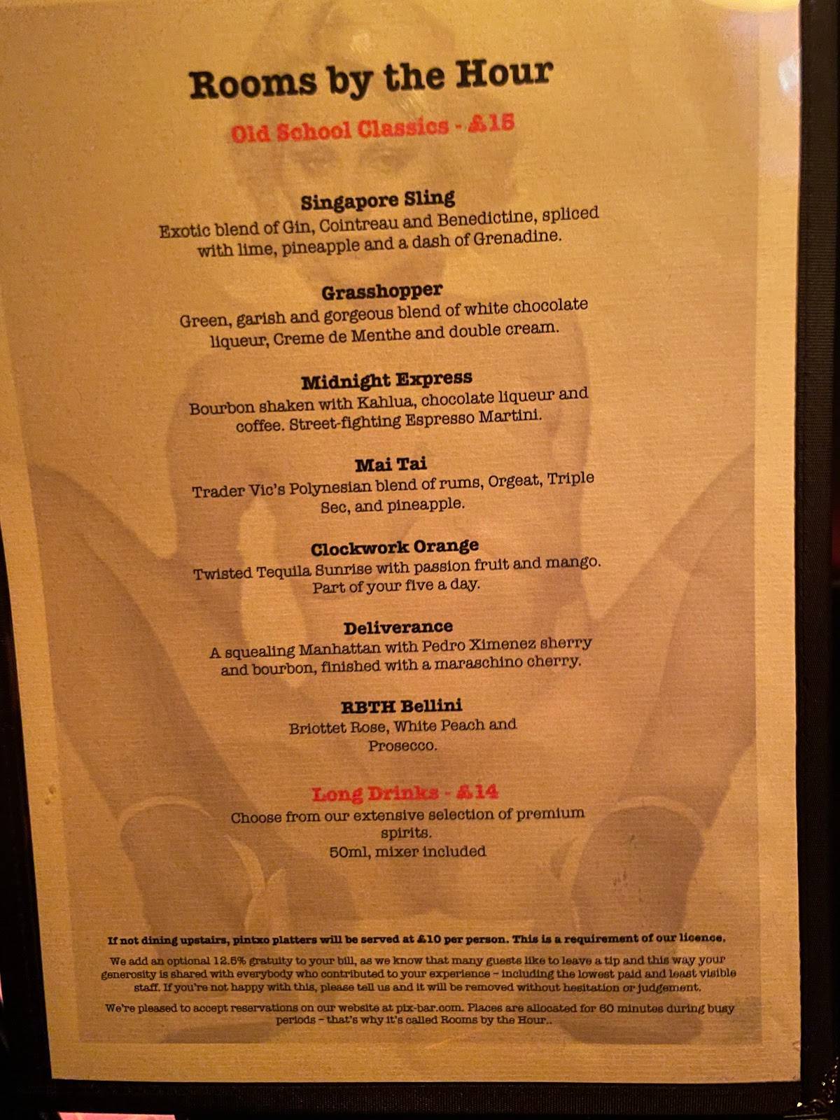 Menu at Rooms By The Hour pub & bar, London, 16 Bateman St