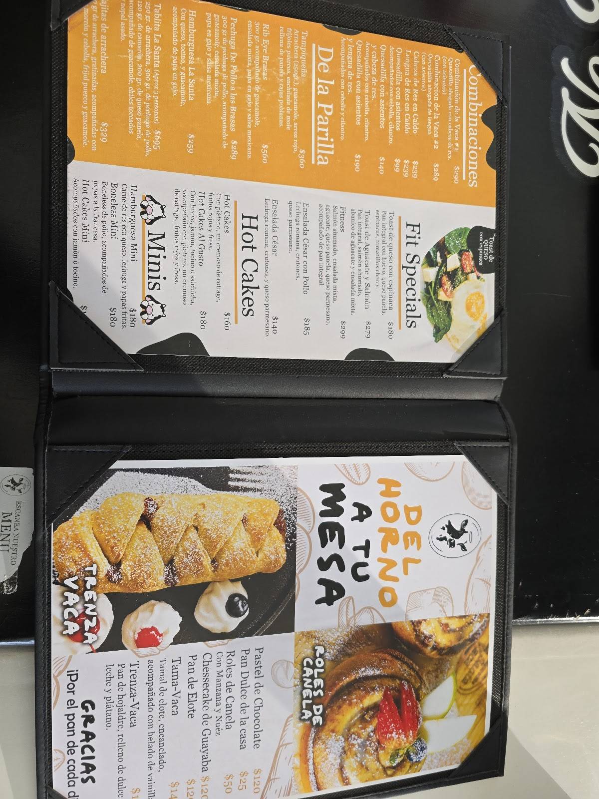 Menu at La Santa Vaca restaurant, Rosarito