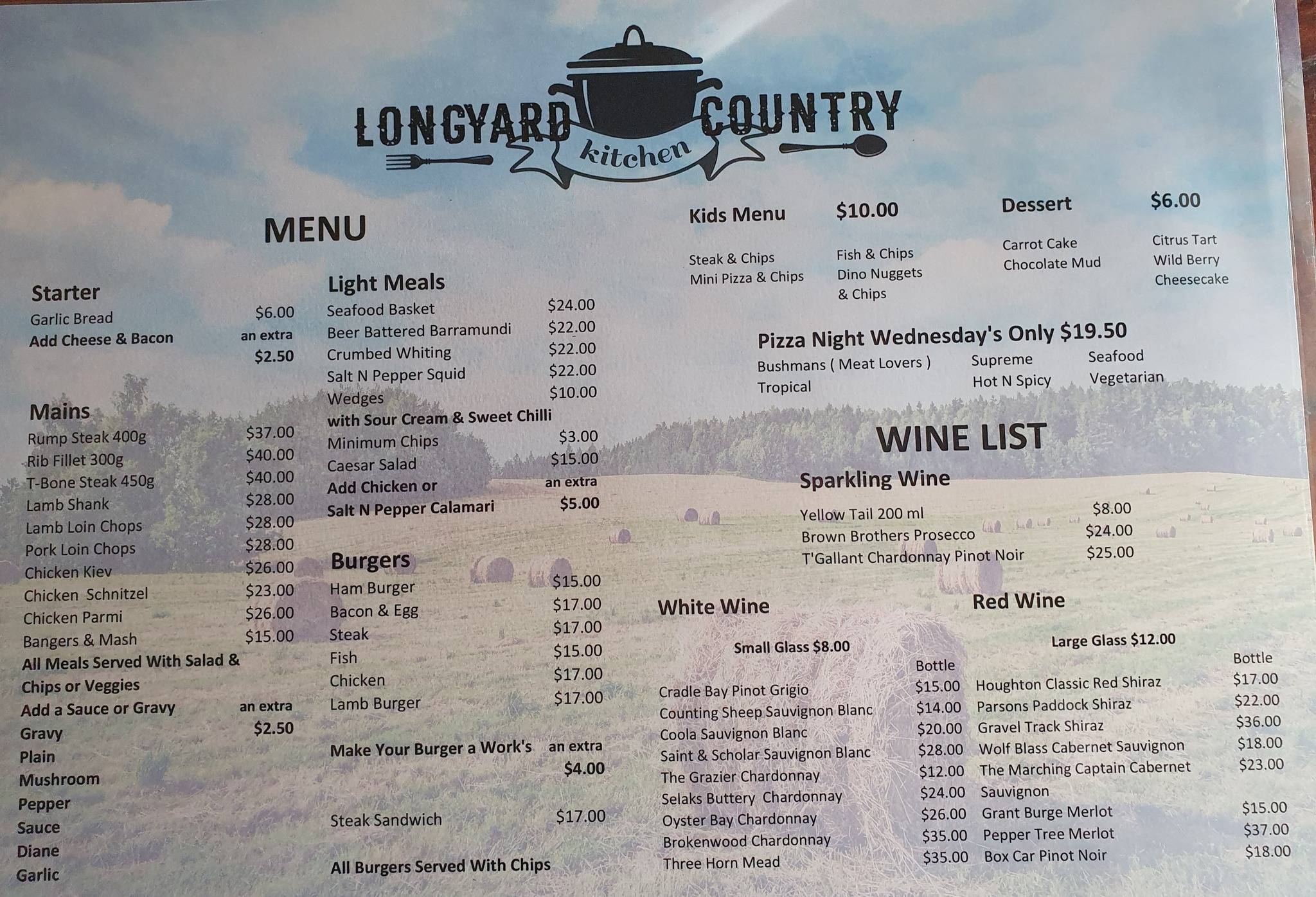 Menu at The Royal Hotel and Caravan Park Rosedale pub & bar, Rosedale