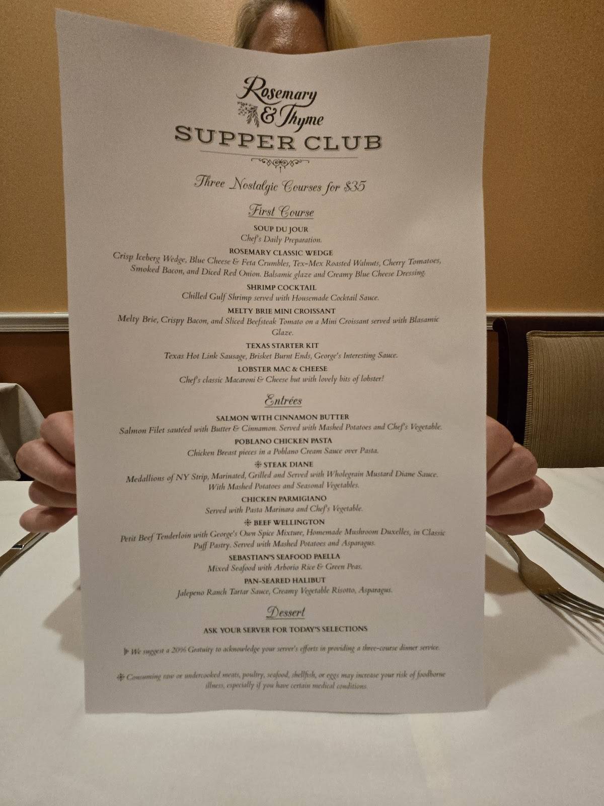 Menu at Rosemary And Thyme restaurant, Sarasota