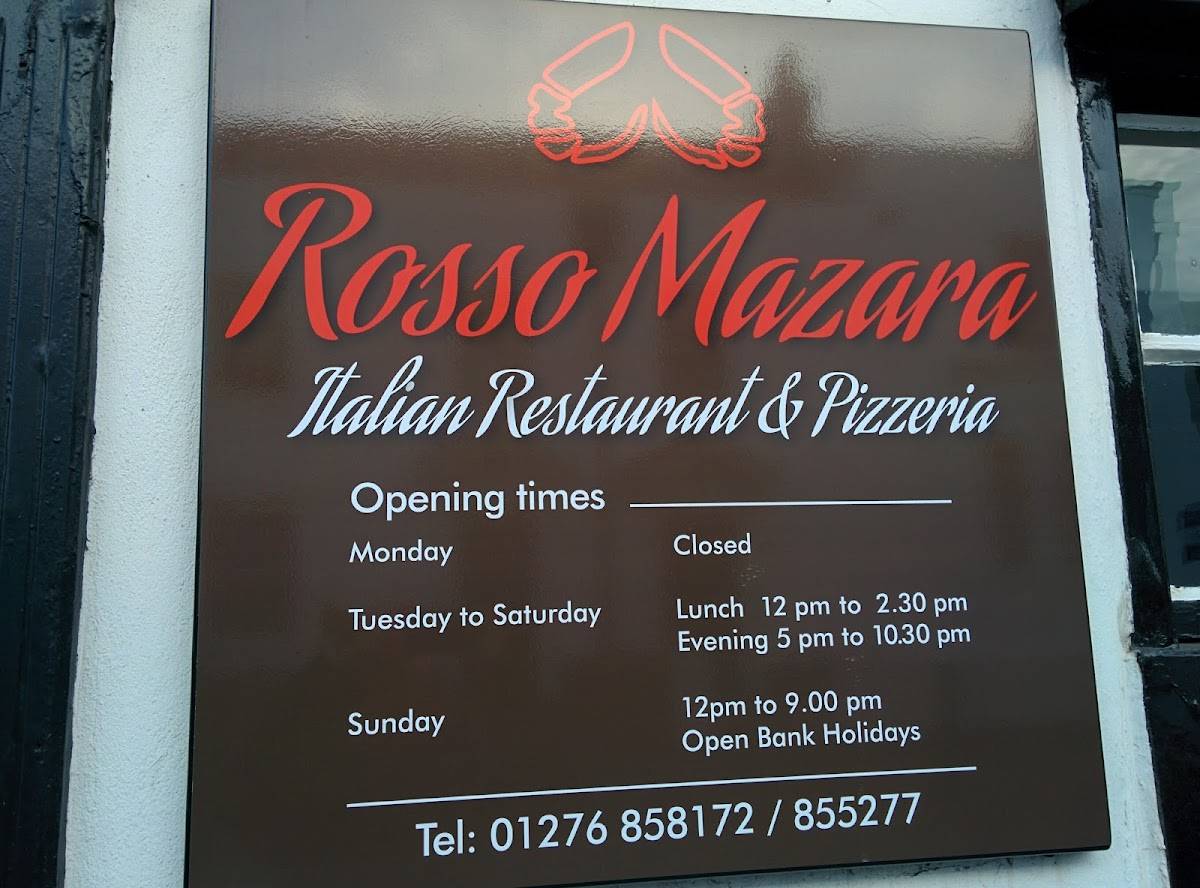 Menu at Rosso Mazara restaurant, Woking