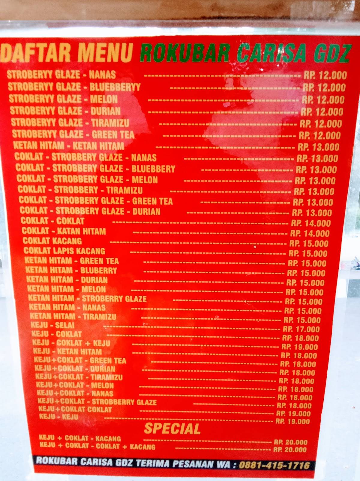 Menu at Roti bakar Bandung carisa gondhezs, Triyagan