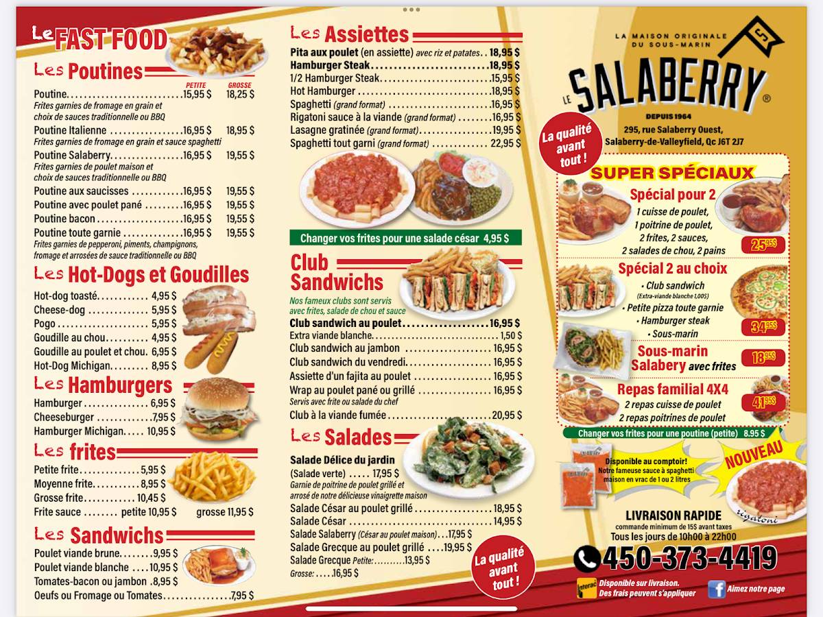 Menu au Restaurant Le Salaberry, Salaberry-de-Valleyfield, 295 Rue ...