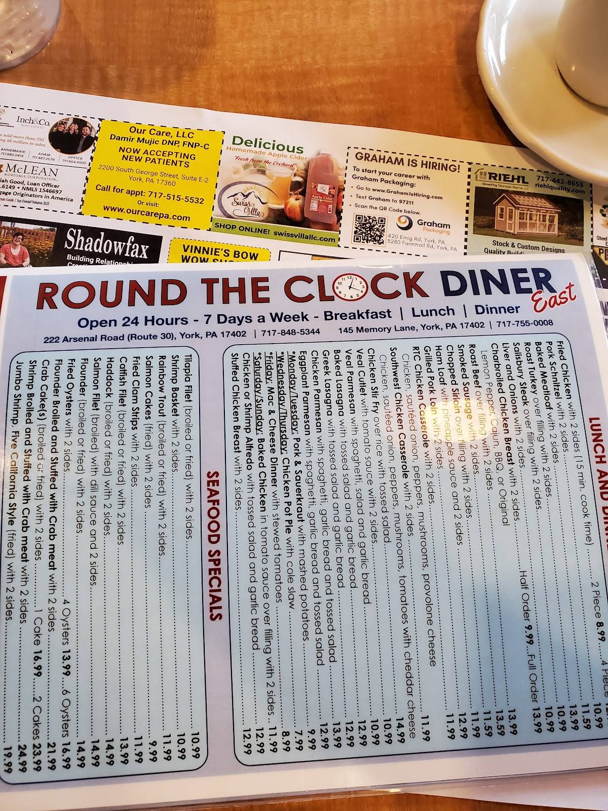 Menu at Round the Clock Diner - East restaurant, York
