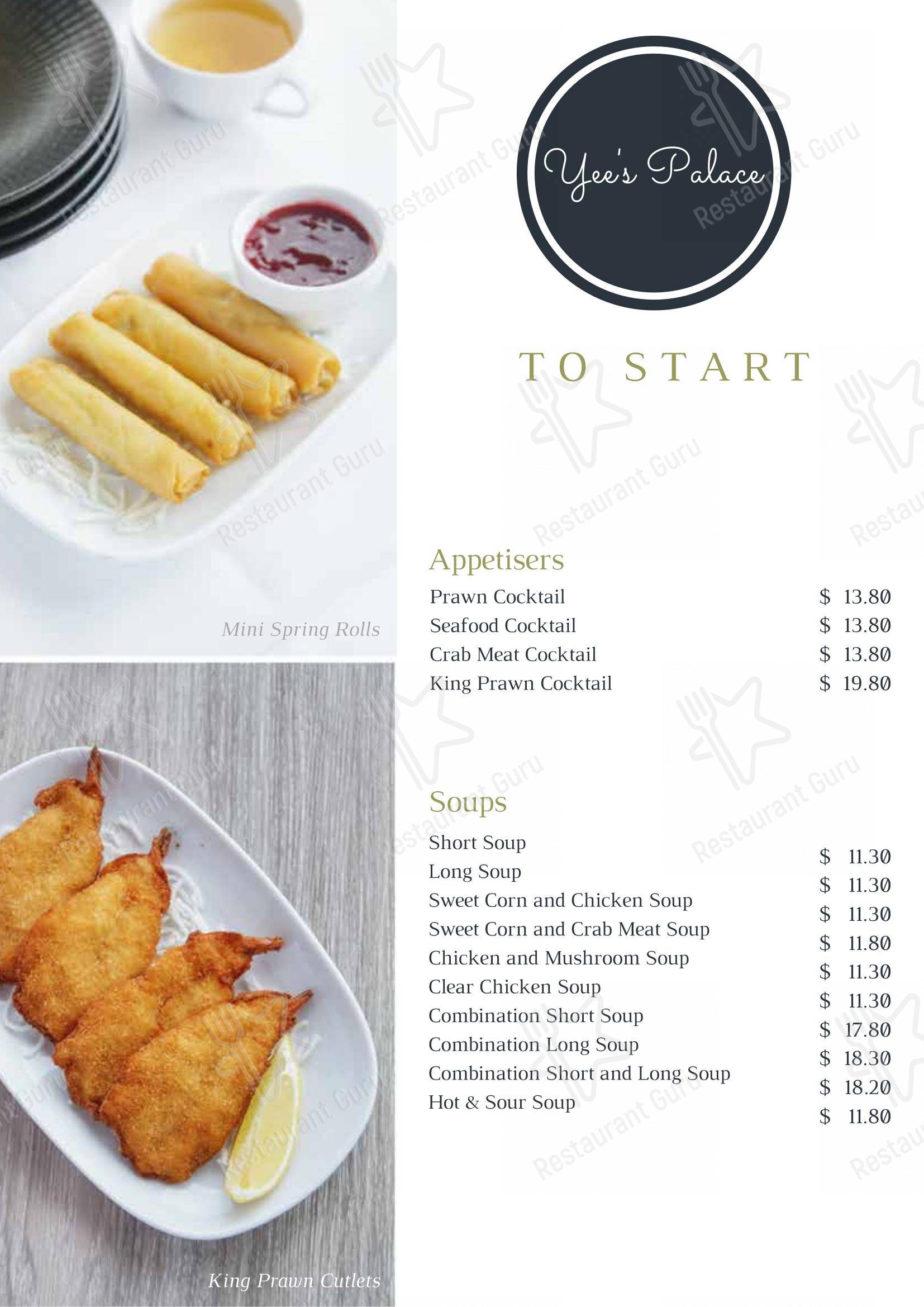 Menu at Yee's Palace Chinese Restaurant, Rouse Hill