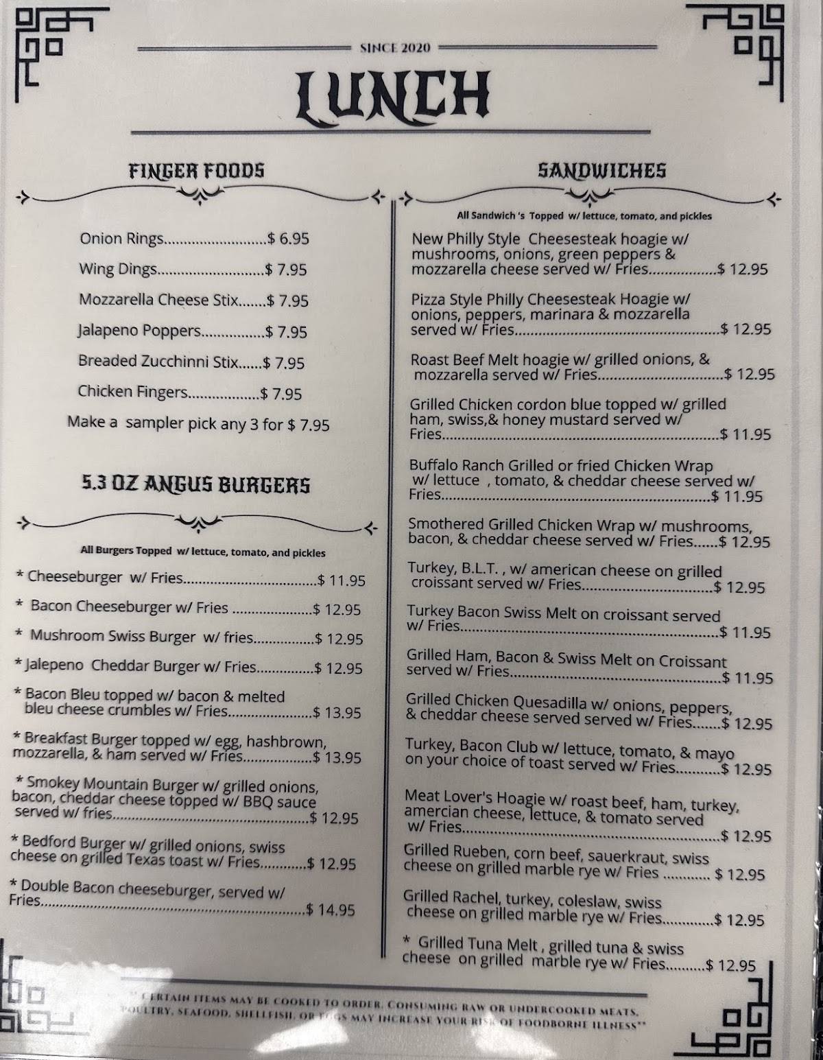 Menu at Route 220 Diner restaurant, Bedford, Business 220