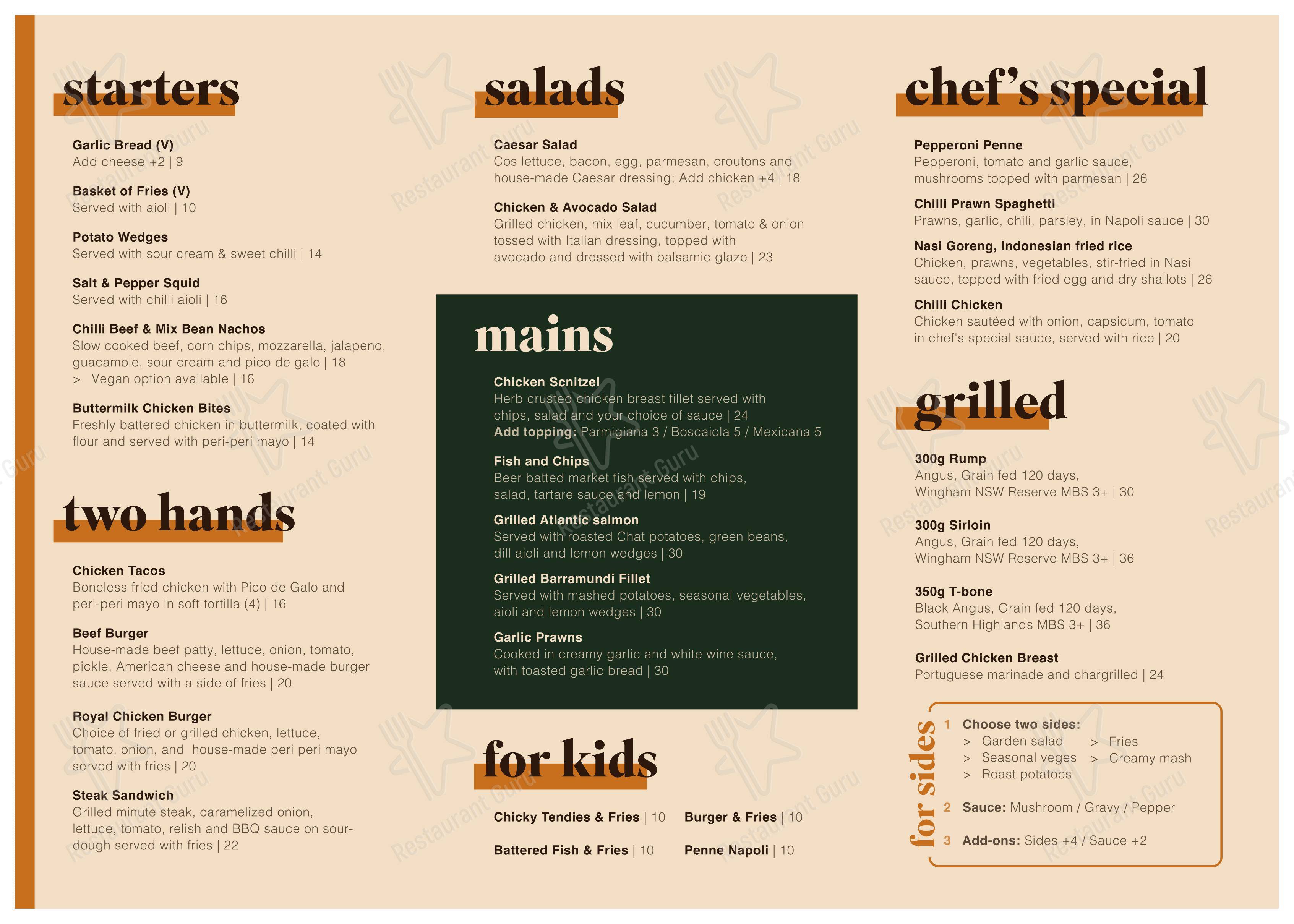 Menu at Royal Exchange Hotel pub & bar, Marrickville