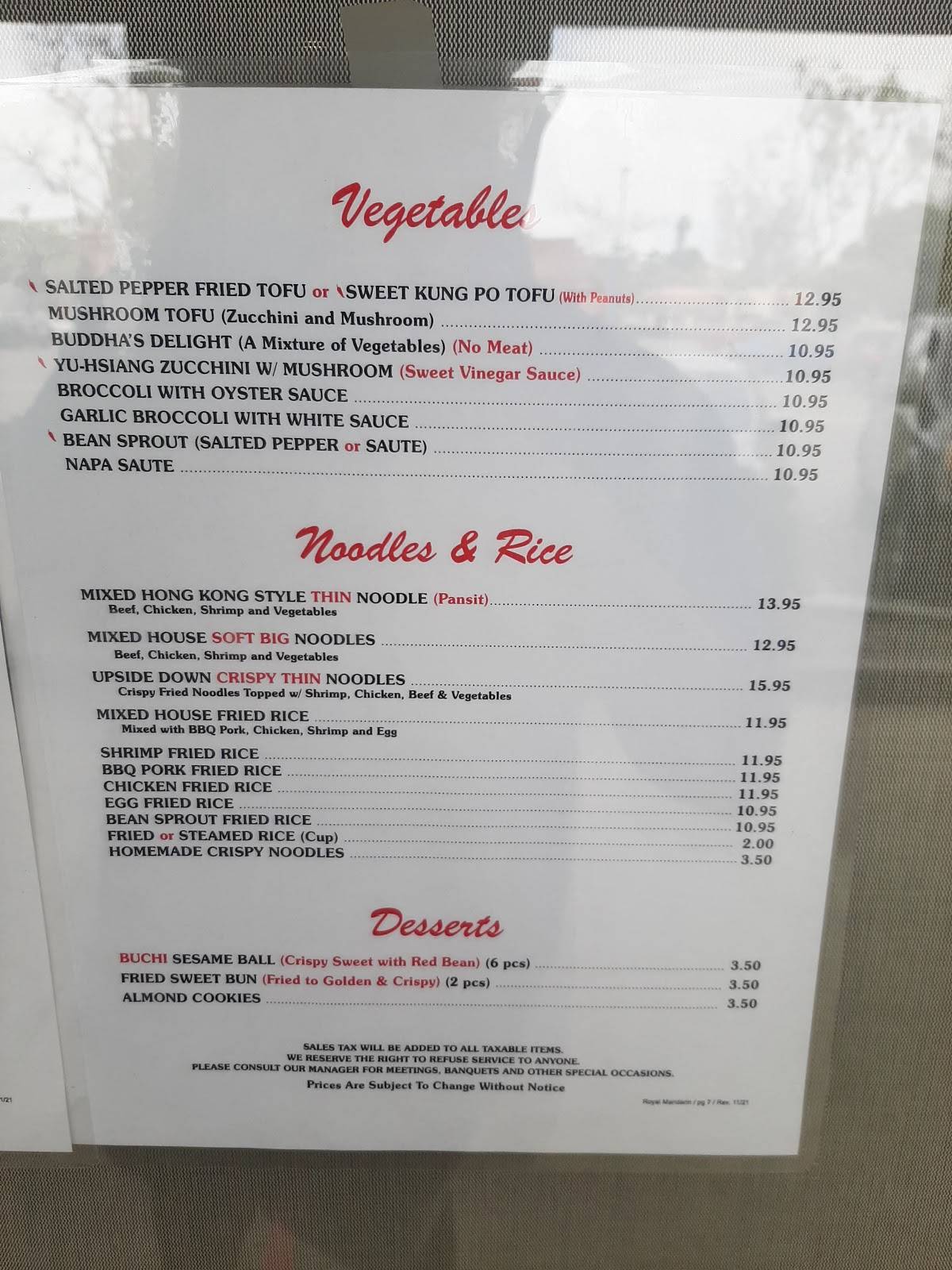 Menu at Royal Mandarin restaurant, National City