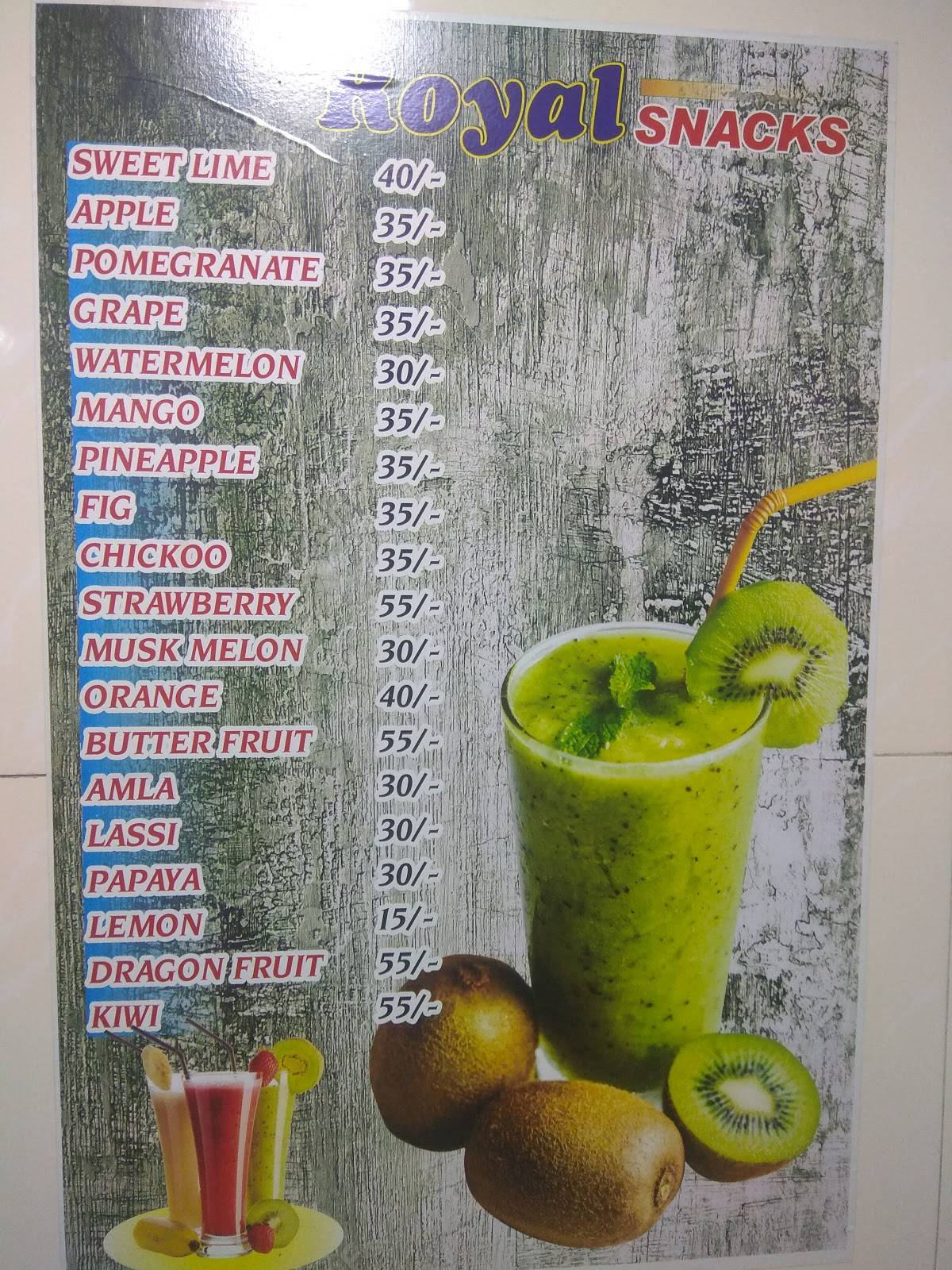 Menu at Royal Snacks, Chennai, 26V5+HPW
