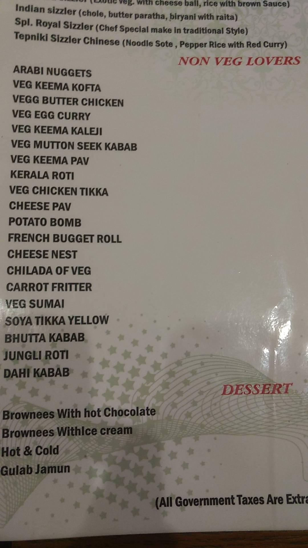 Menu at Royal Spice Restaurant – Best & Top Pure Veg Continental ...