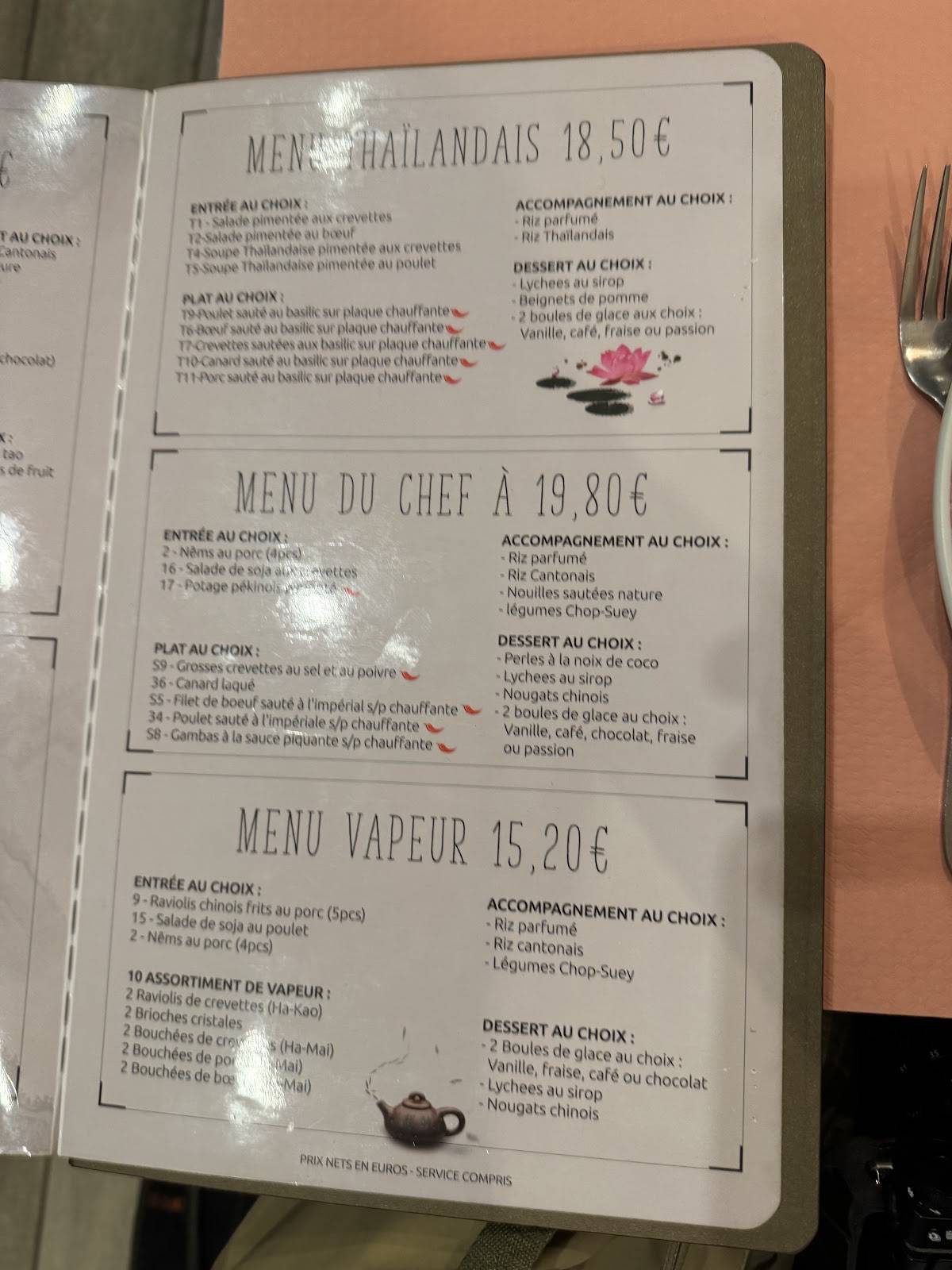 Carta del restaurante Royal Verdun, Distrito del Verdun
