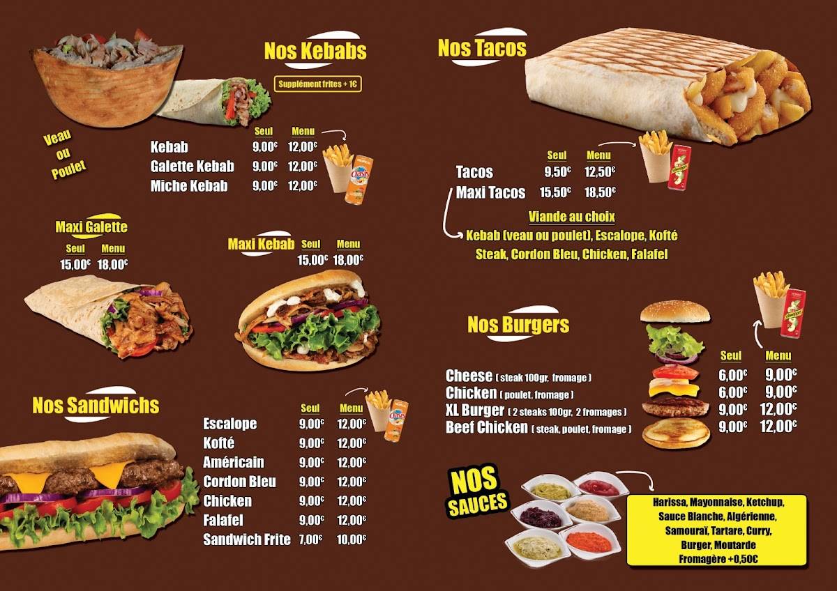 Menu au Royal kebab restaurant, Sathonay-Camp