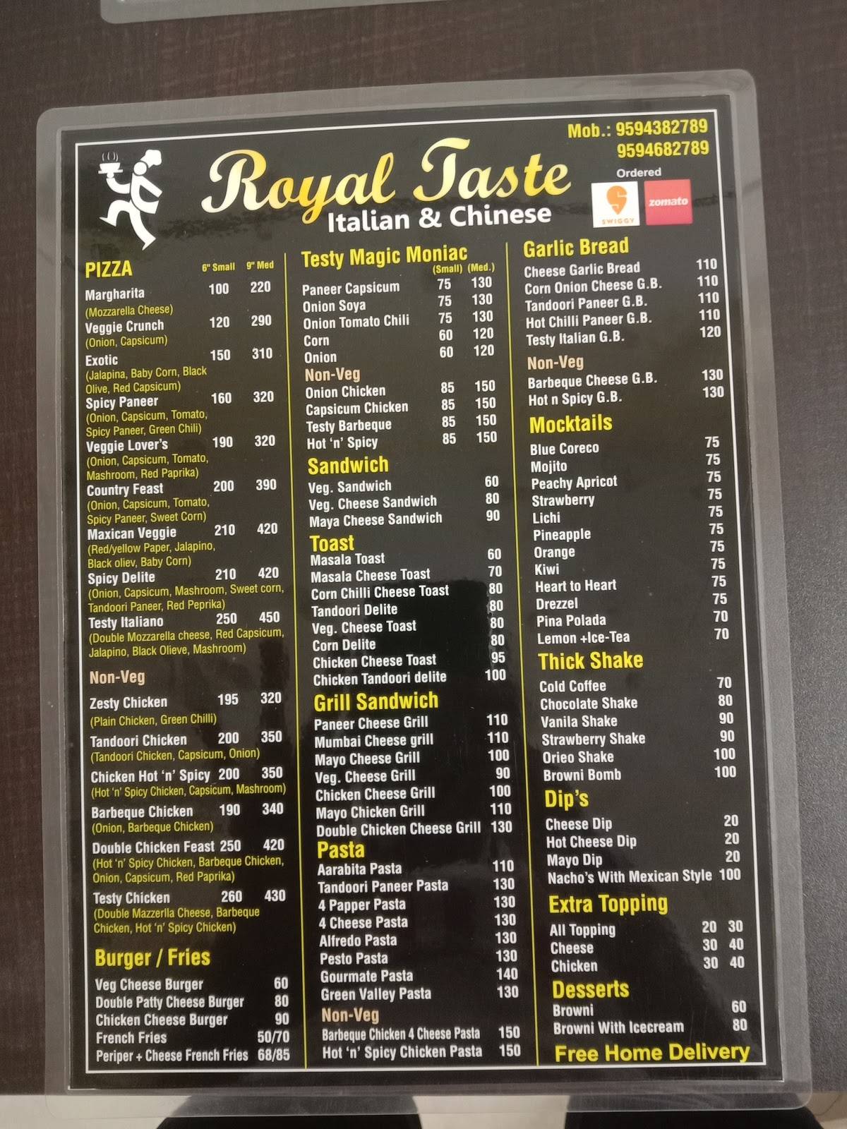 Menu at Royal taste italian and chinese, Dombivli