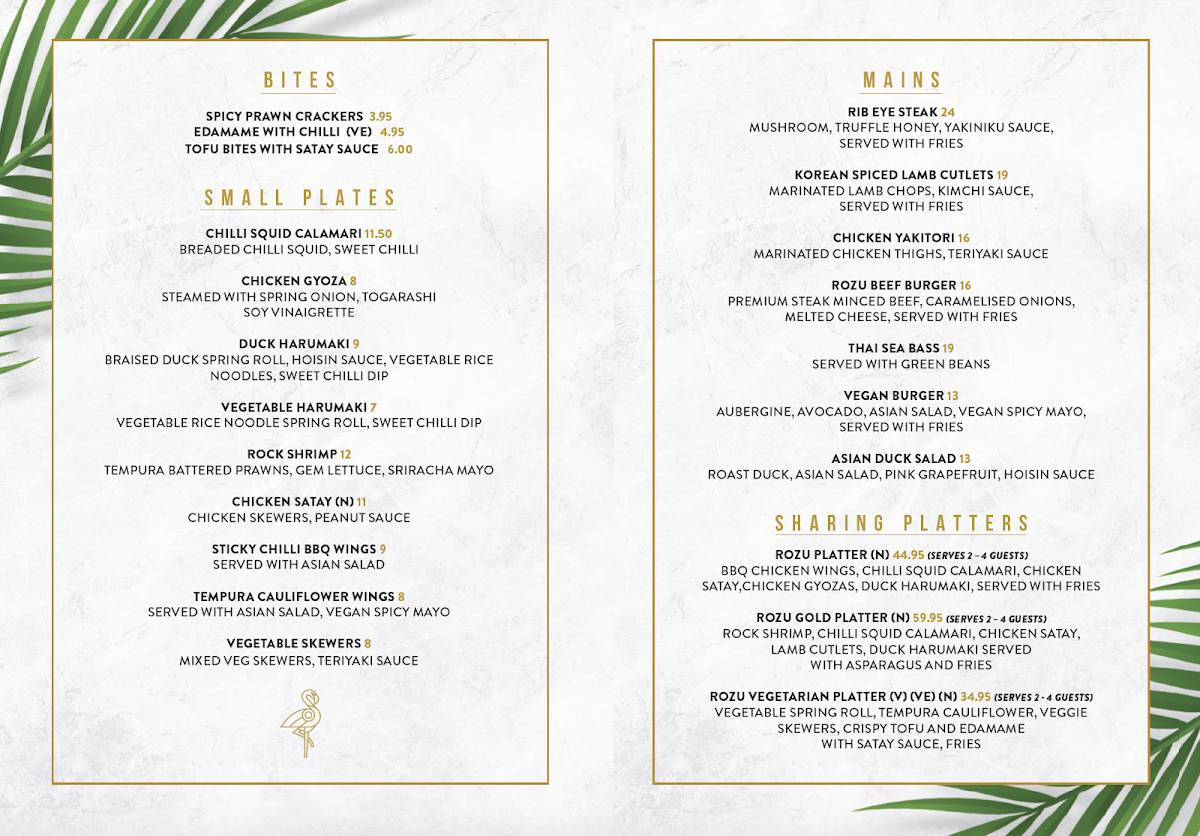 Menu at Rozu Restaurant at The Corin, London