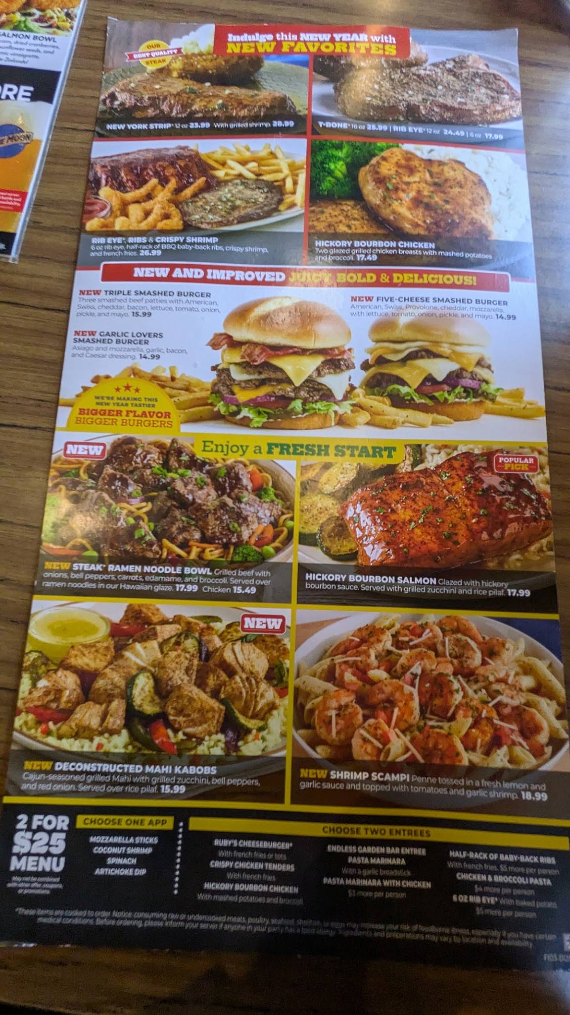 Carta del restaurante Ruby Tuesday, Warsaw, E Center St
