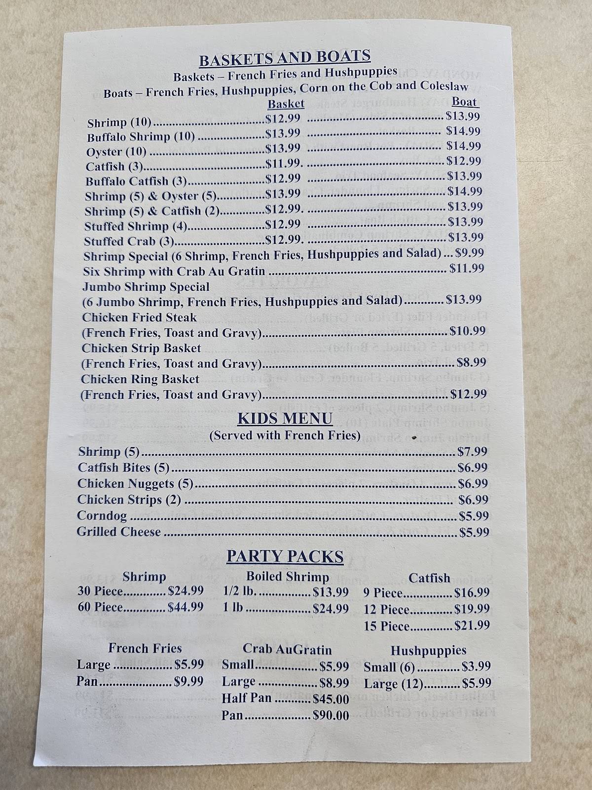 Menu at Rudy Roo's Seafood Restaurant, Freeport
