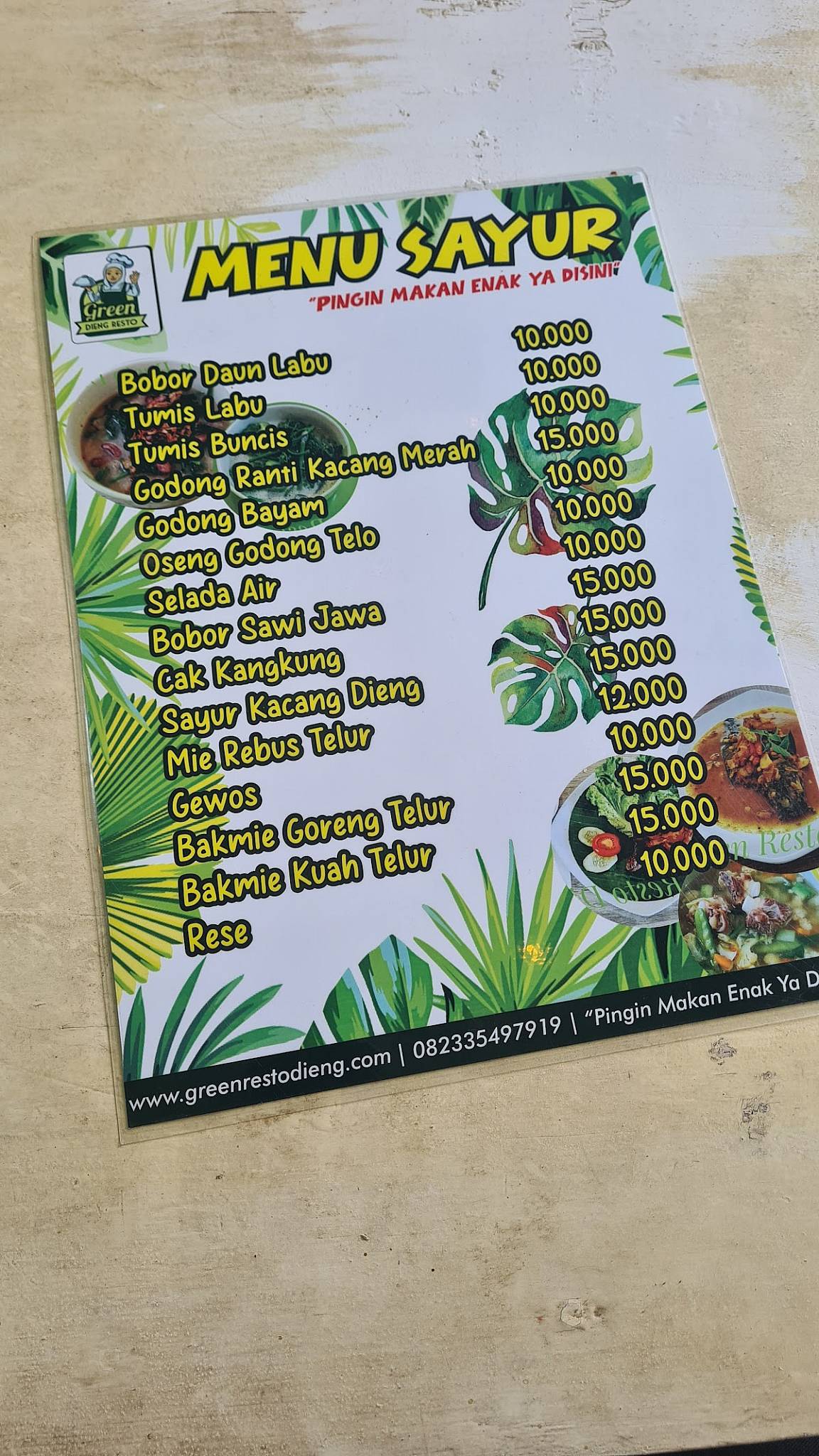 Menu at Rumah Makan - Green Resto Dieng fast food, Dieng Kulon