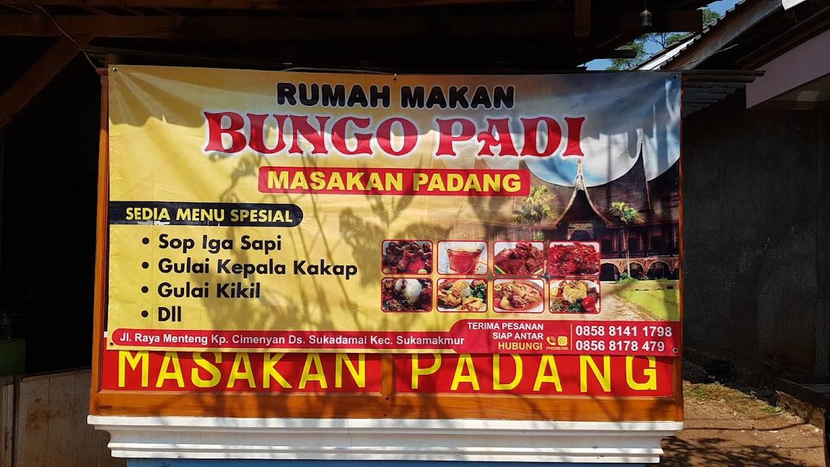 Menu at Rumah Makan Padang Bungo Padi restaurant, Indonesia, F3CF+WV9