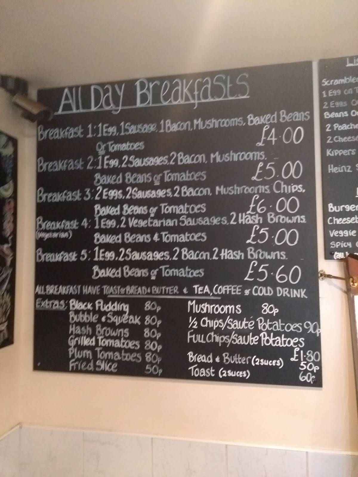 Menu at Rumblin Tums cafe, East Grinstead
