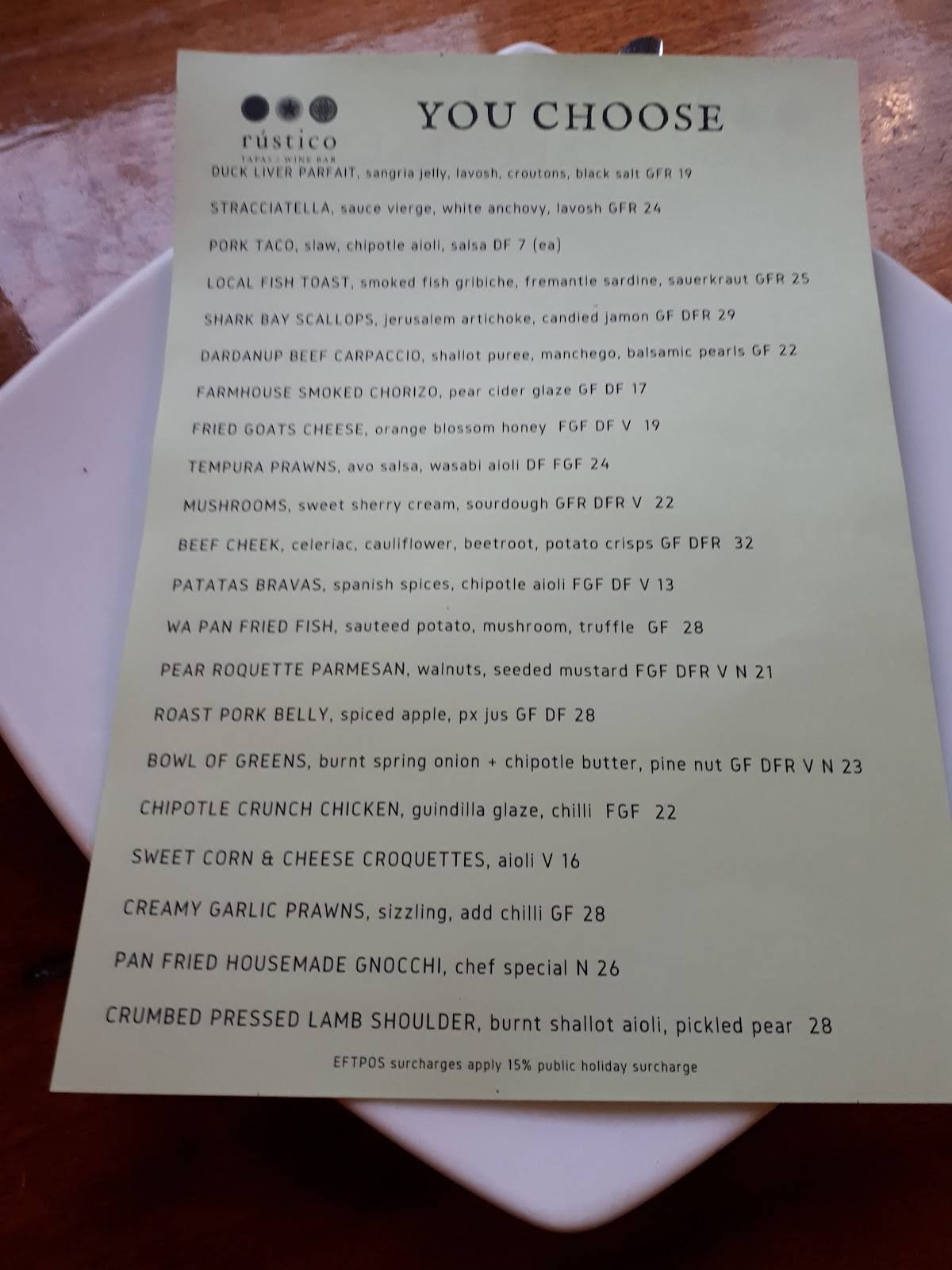 Menu at Rustico Rockingham restaurant, Rockingham