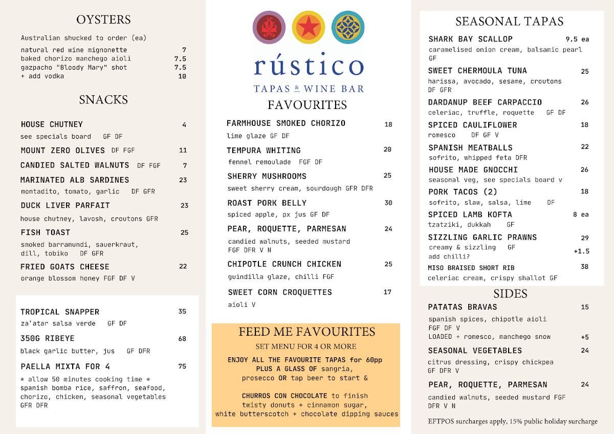 Menu at Rustico Rockingham restaurant, Rockingham