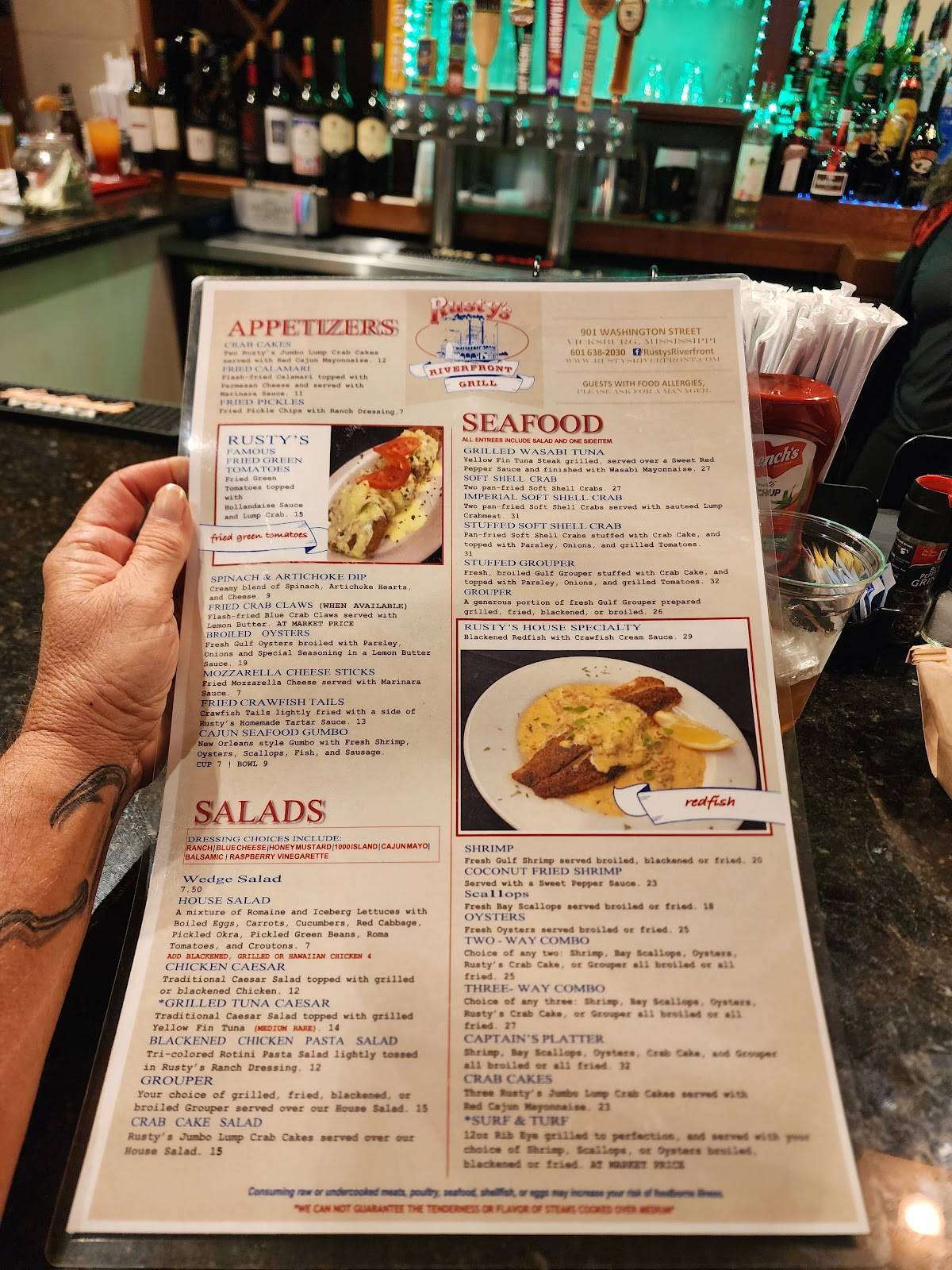 Menu at Rusty's Riverfront Grill restaurant, Vicksburg